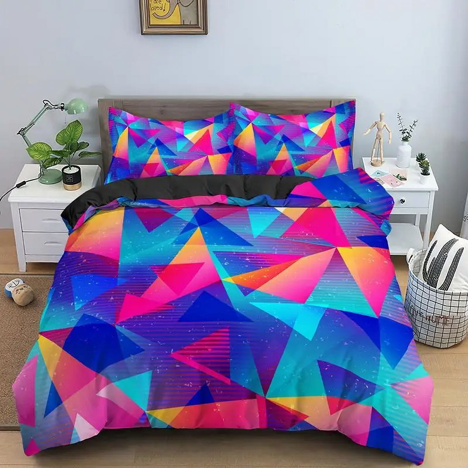 Geometric Duvet Cover Set Retro Morden Color Neon King Quilt Cover ...