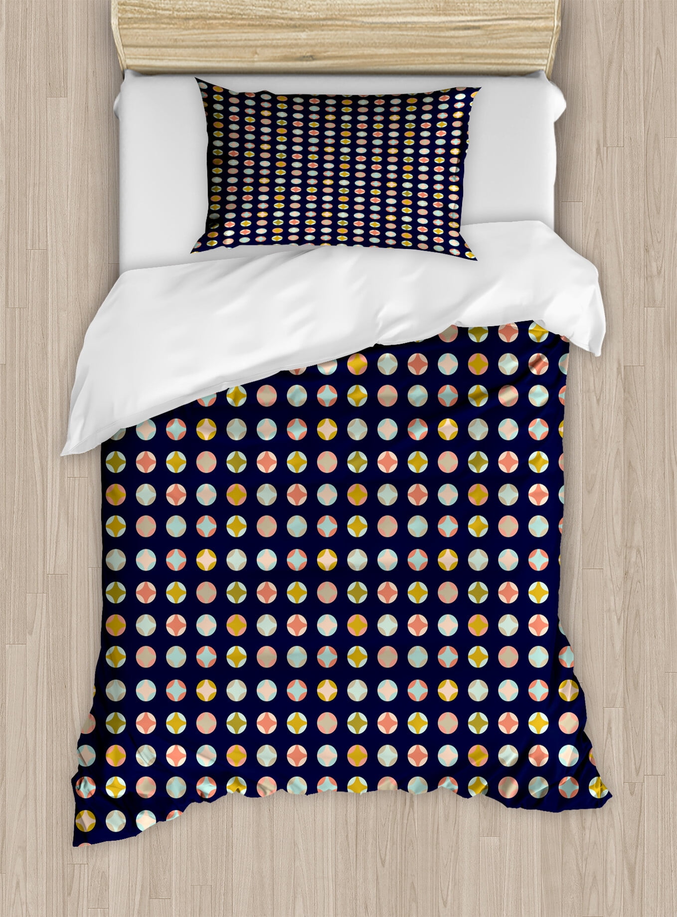 Geometric Duvet Cover Set, Retro Pastel Circles Along Internal Memphis ...