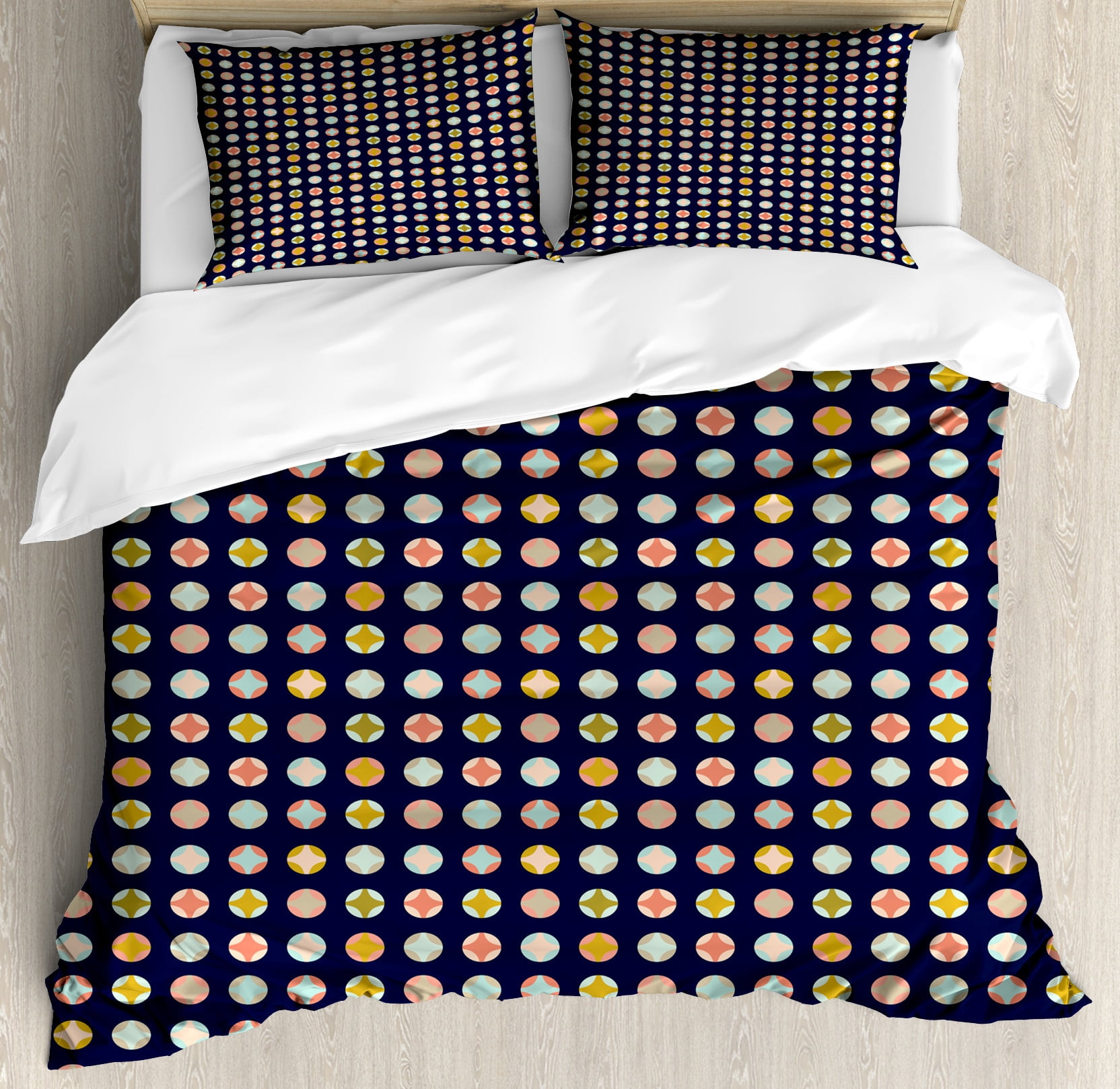 Geometric Duvet Cover Set, Retro Pastel Circles Along Internal Memphis ...