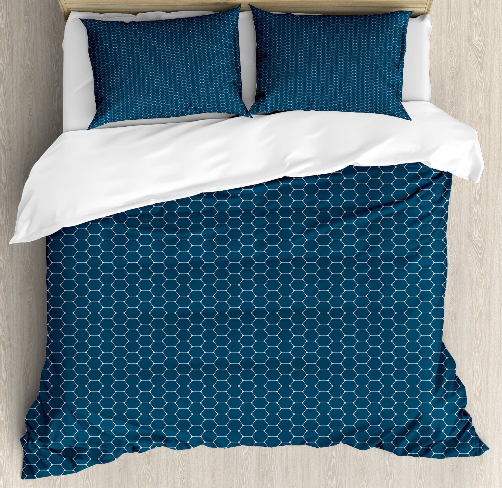 Geometric Duvet Cover Set, Simplistic Outline Pattern of Hexagons Grid ...