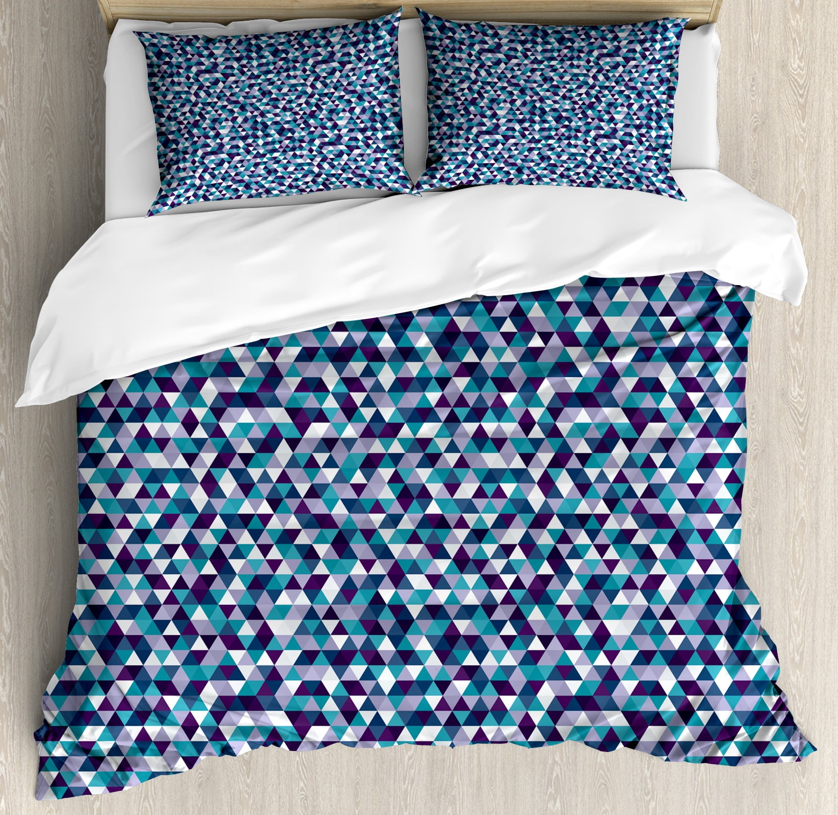 Geometric Duvet Cover Set, Triangles Pattern in Amethyst Colors with ...