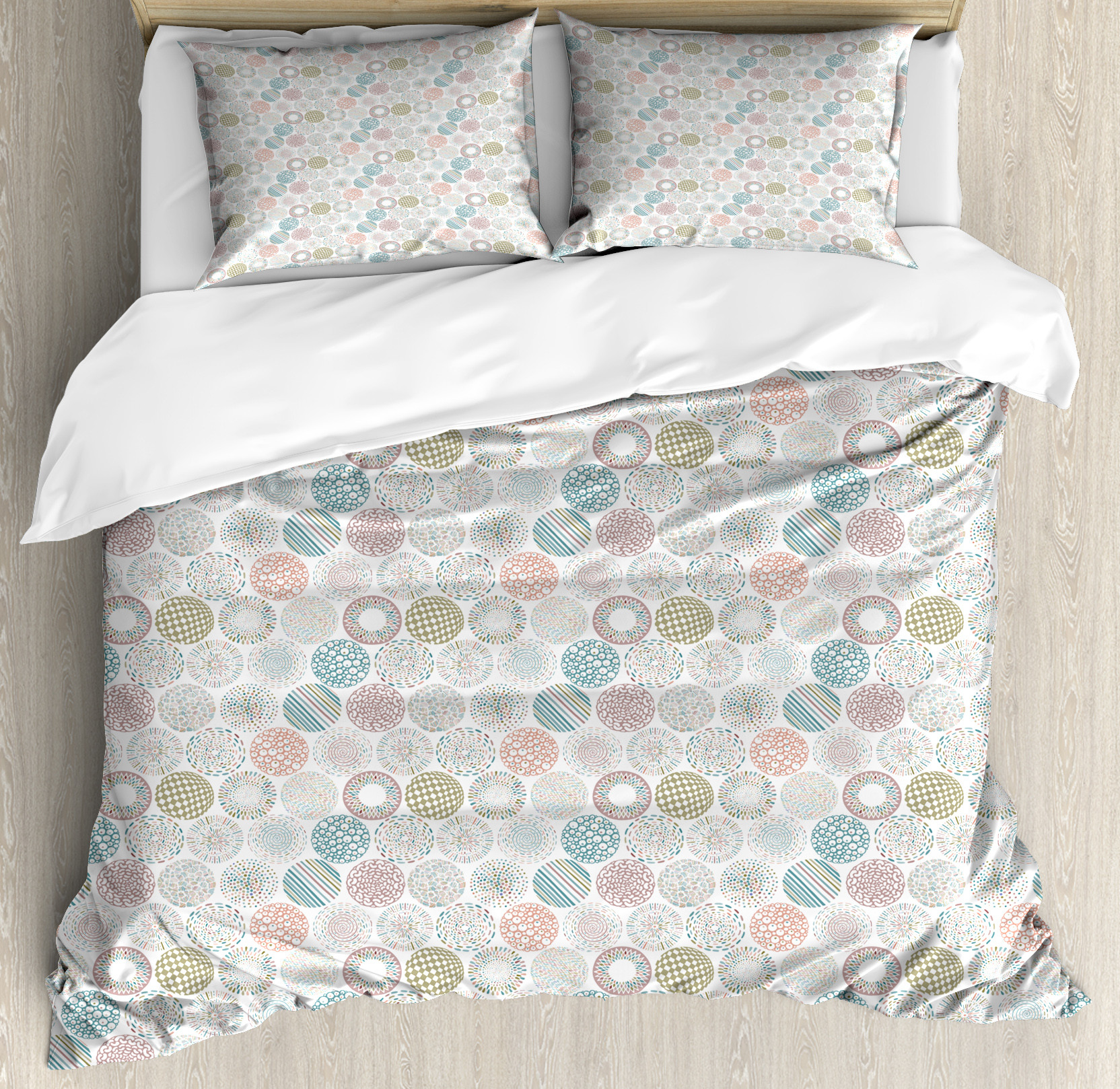 Geometric Duvet Cover Set, Various Circular Motifs Pastel Calm Tones ...