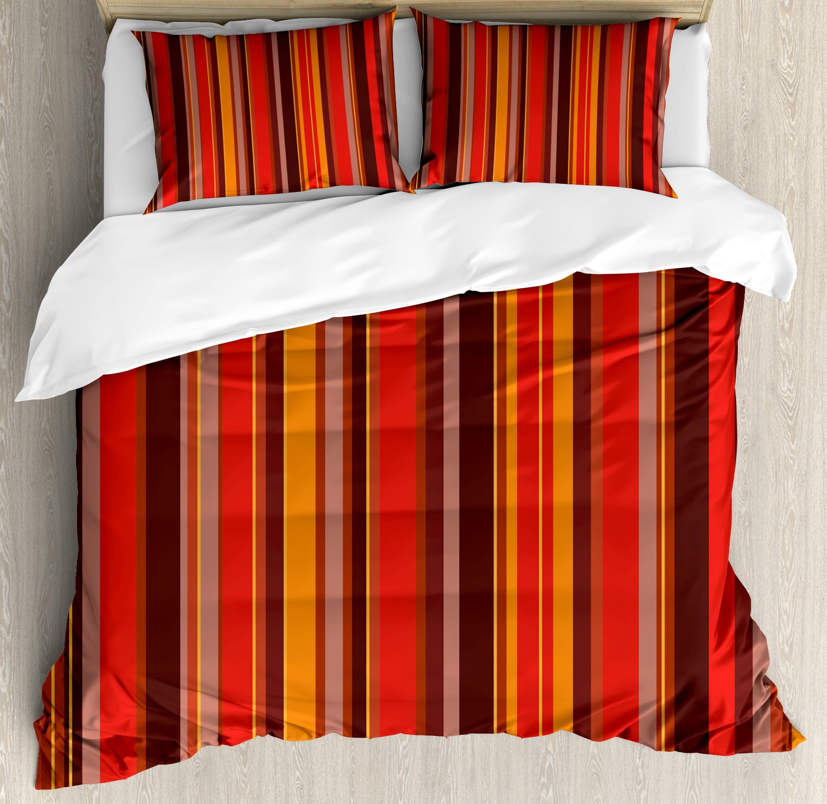 Geometric Duvet Cover Set, Vertical Tiny and Thick Lines Striped Retro ...