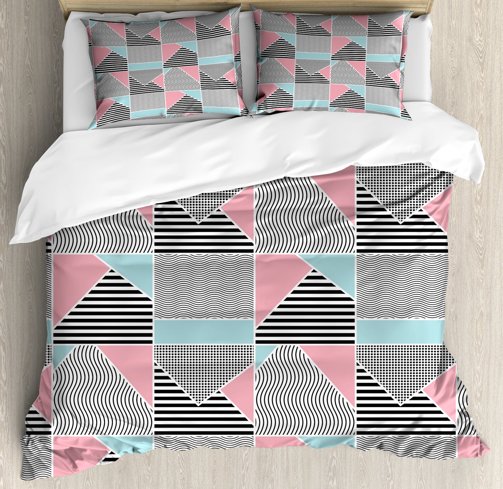 Geometric Duvet Cover Sets, Contemporary Themed Illustration in Retro ...