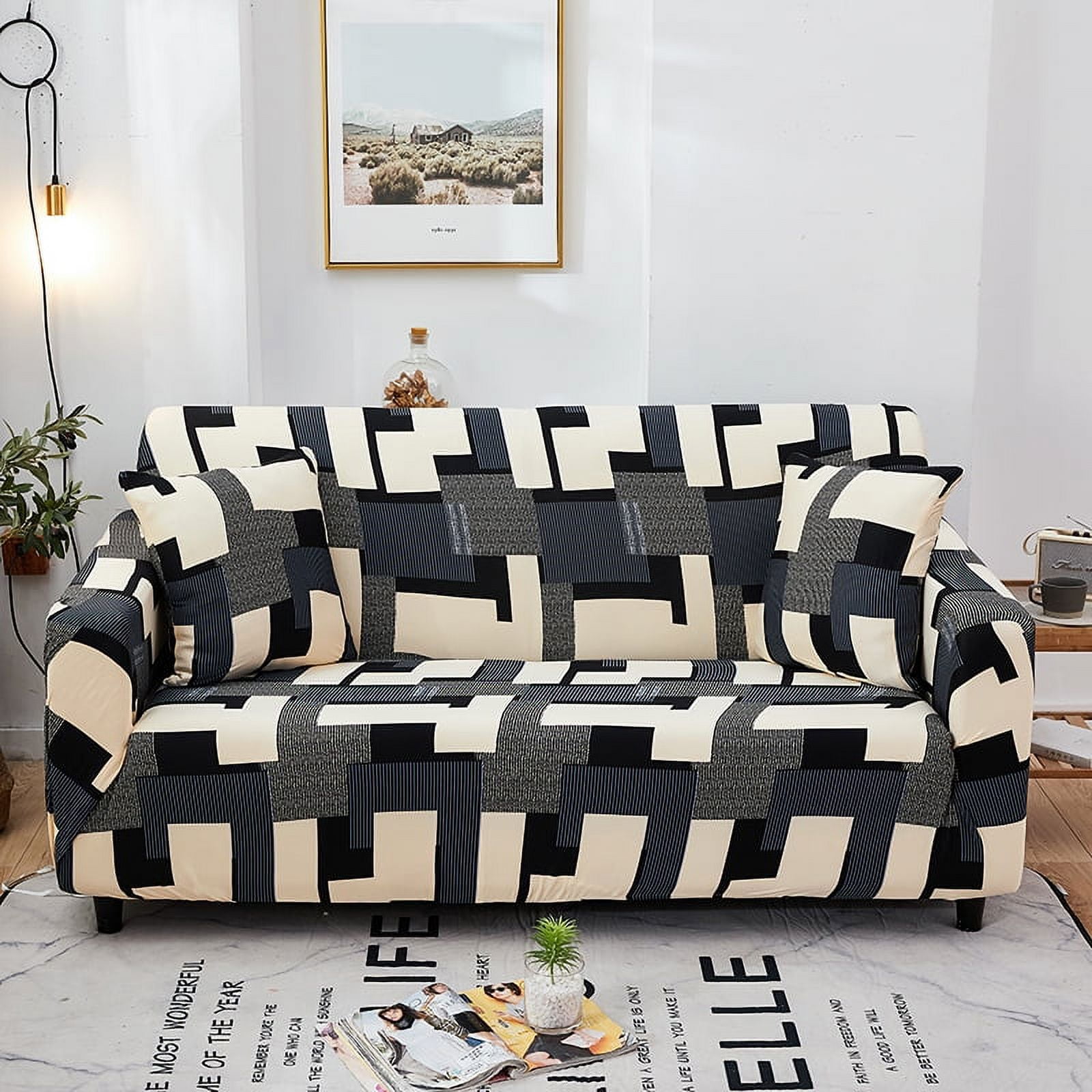 Geometric Elastic Slipcovers for Living Room Modern Sectional Corner ...