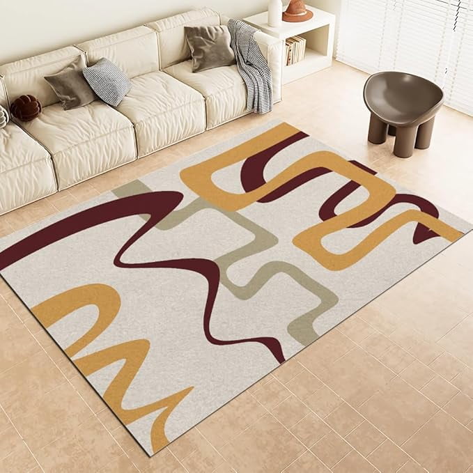 Geometric Elliptical Sphere Pattern Area Rug, Beige Background With ...