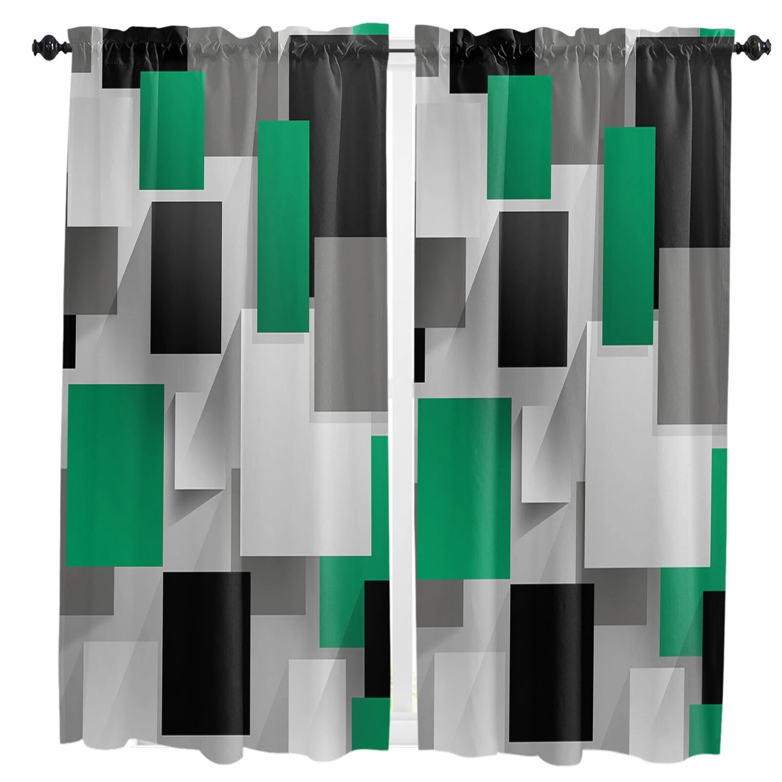 Geometric Emerald Green Solid Abstract Curtain Home Decoration Living ...