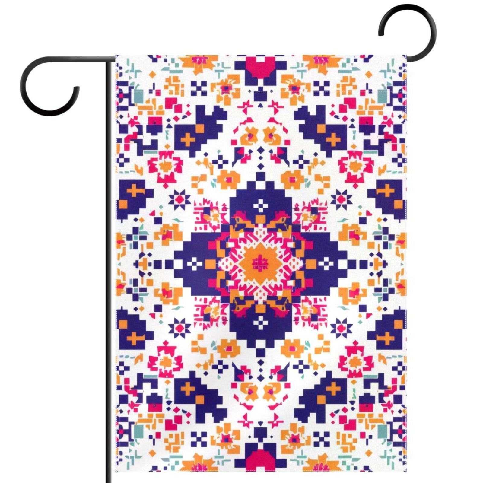Geometric Ethnic Floral Pixel Art Pattern Welcome Garden Flags, 12 x 18 ...