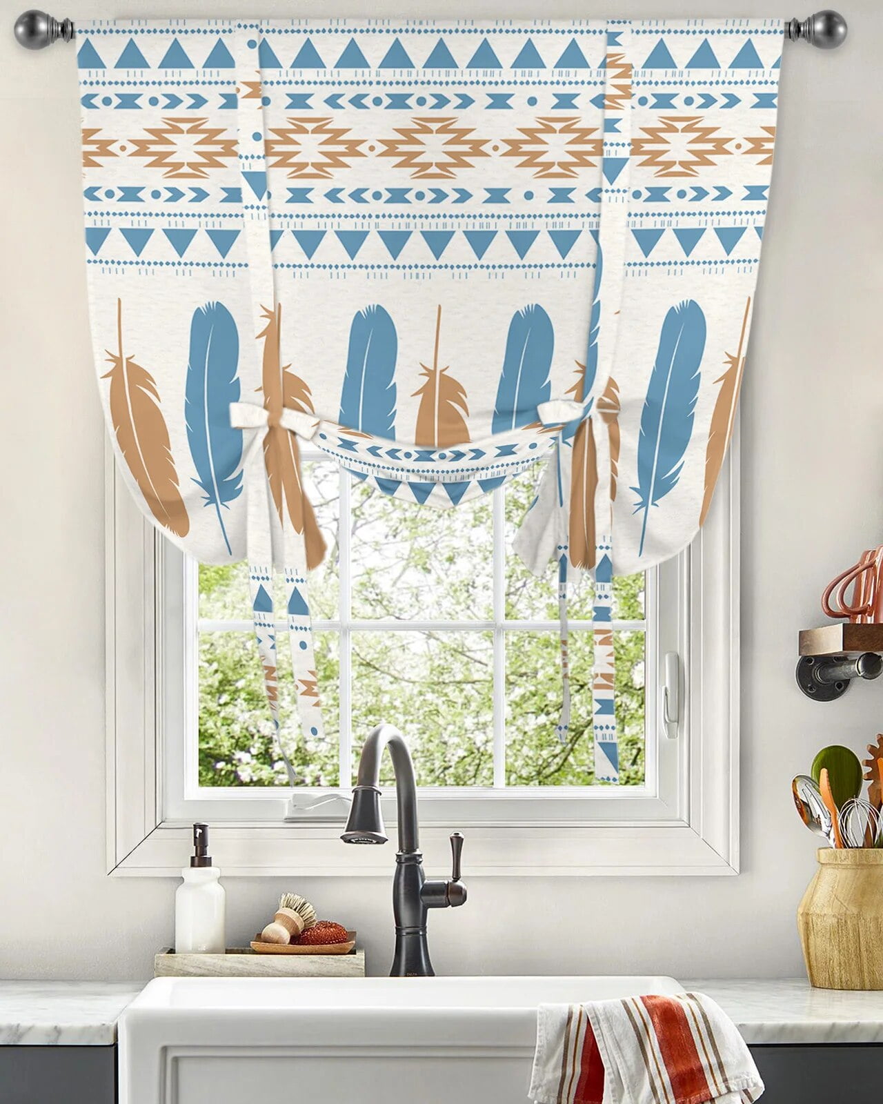 Geometric Ethnic Retro Feather Window Curtain for Living Room Home Decor Blinds Drapes Kitchen ...