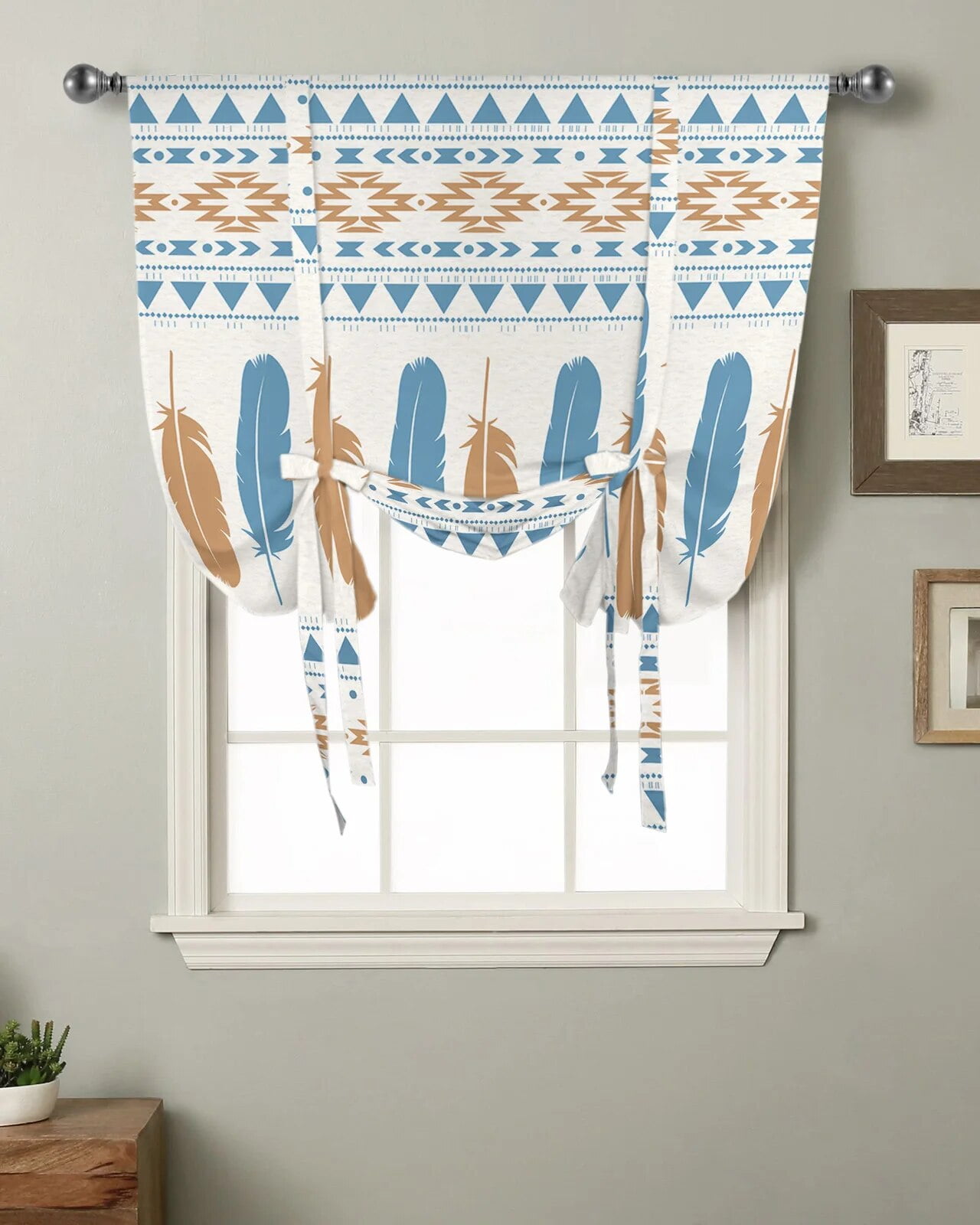 Geometric Ethnic Retro Feather Window Curtain for Living Room Home ...