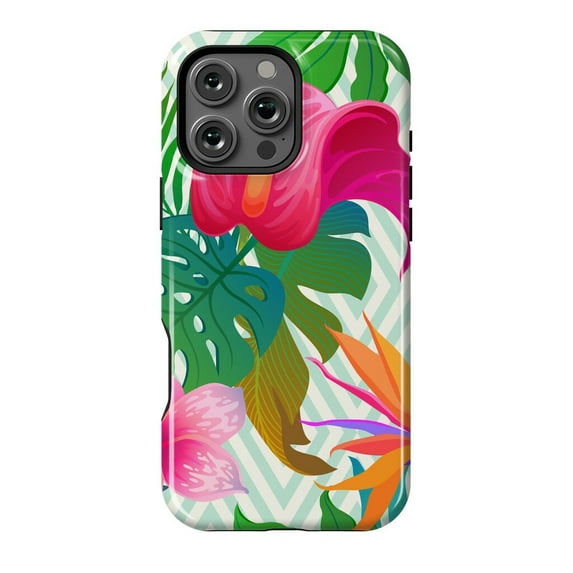 Geometric Exotic Flower Leaf Art iPhone Case 17 16 15 14 13 12 11 Pro ...