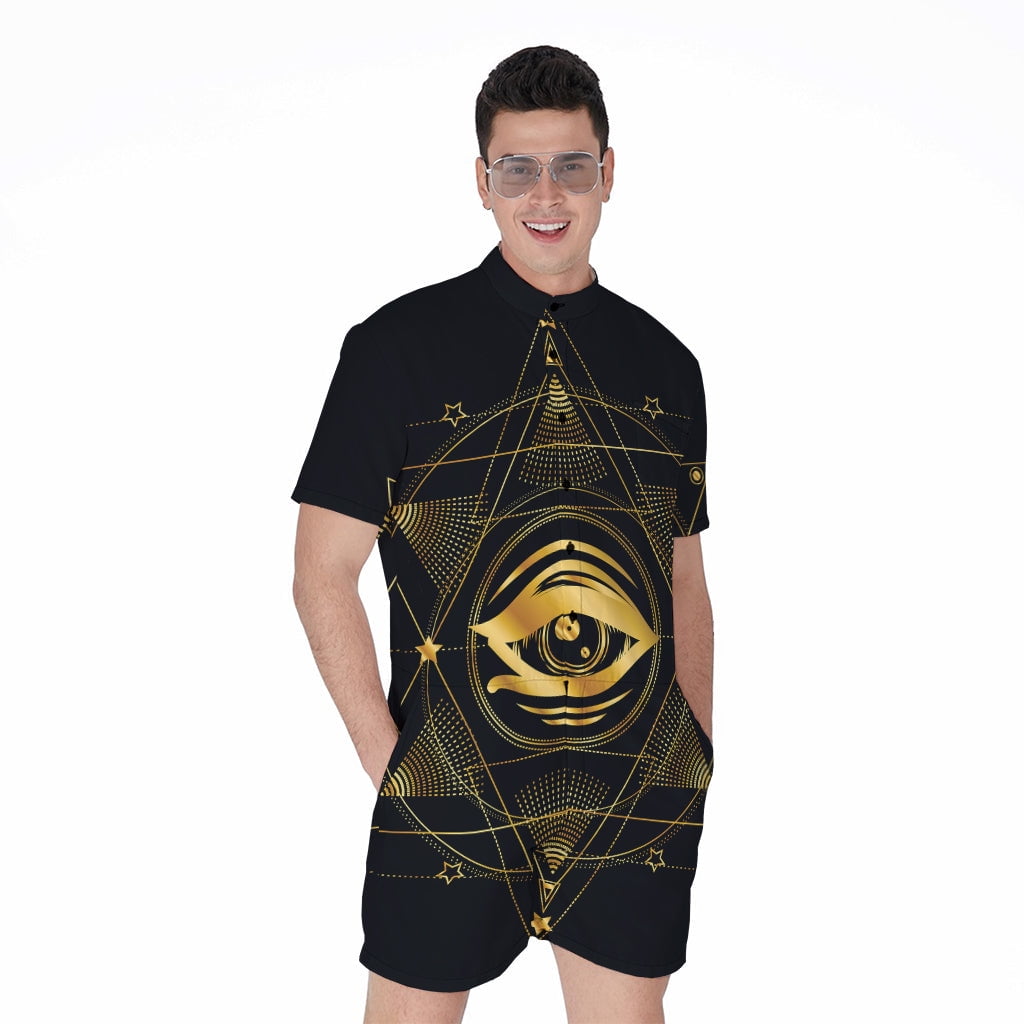 Geometric Eye Of Providence Short Sleeve Men'S Rompers, God The All ...