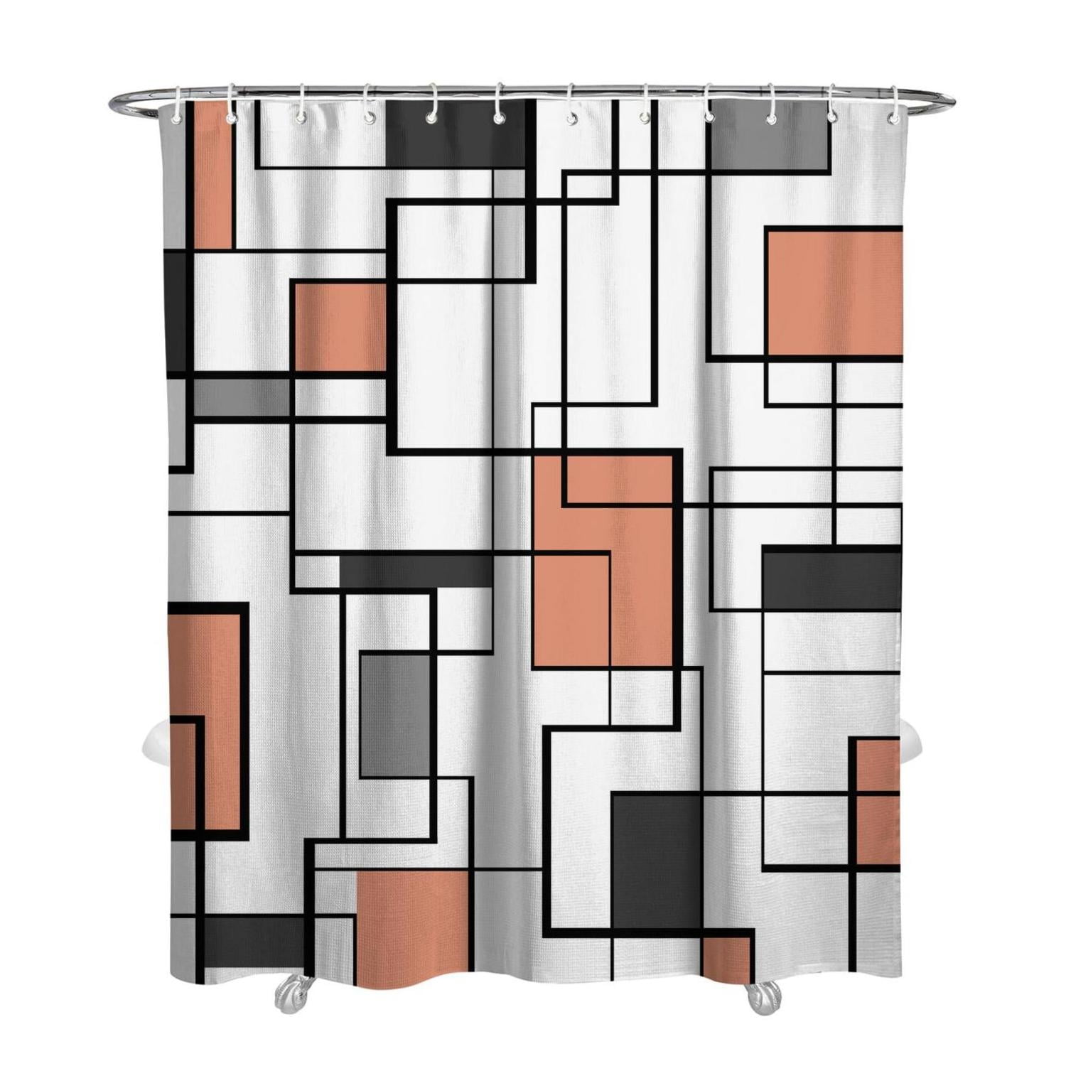 Geometric Fabric Shower Curtain Set, Abstract Mid Century Modern Minimalist Waterproof Shower ...