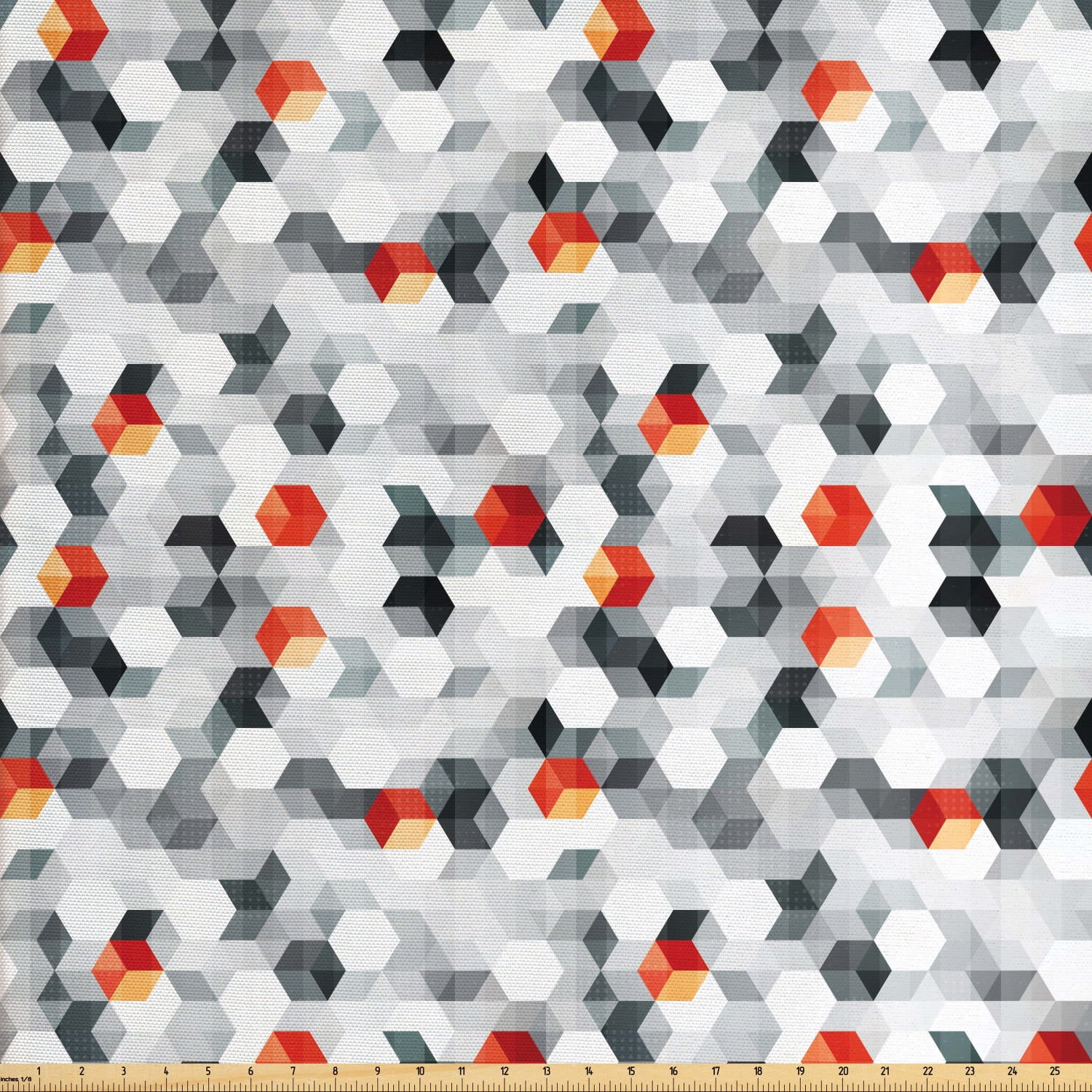 Ambesonne Geometric Fabric by the Yard Upholstery, Hexagons and Cubes ...