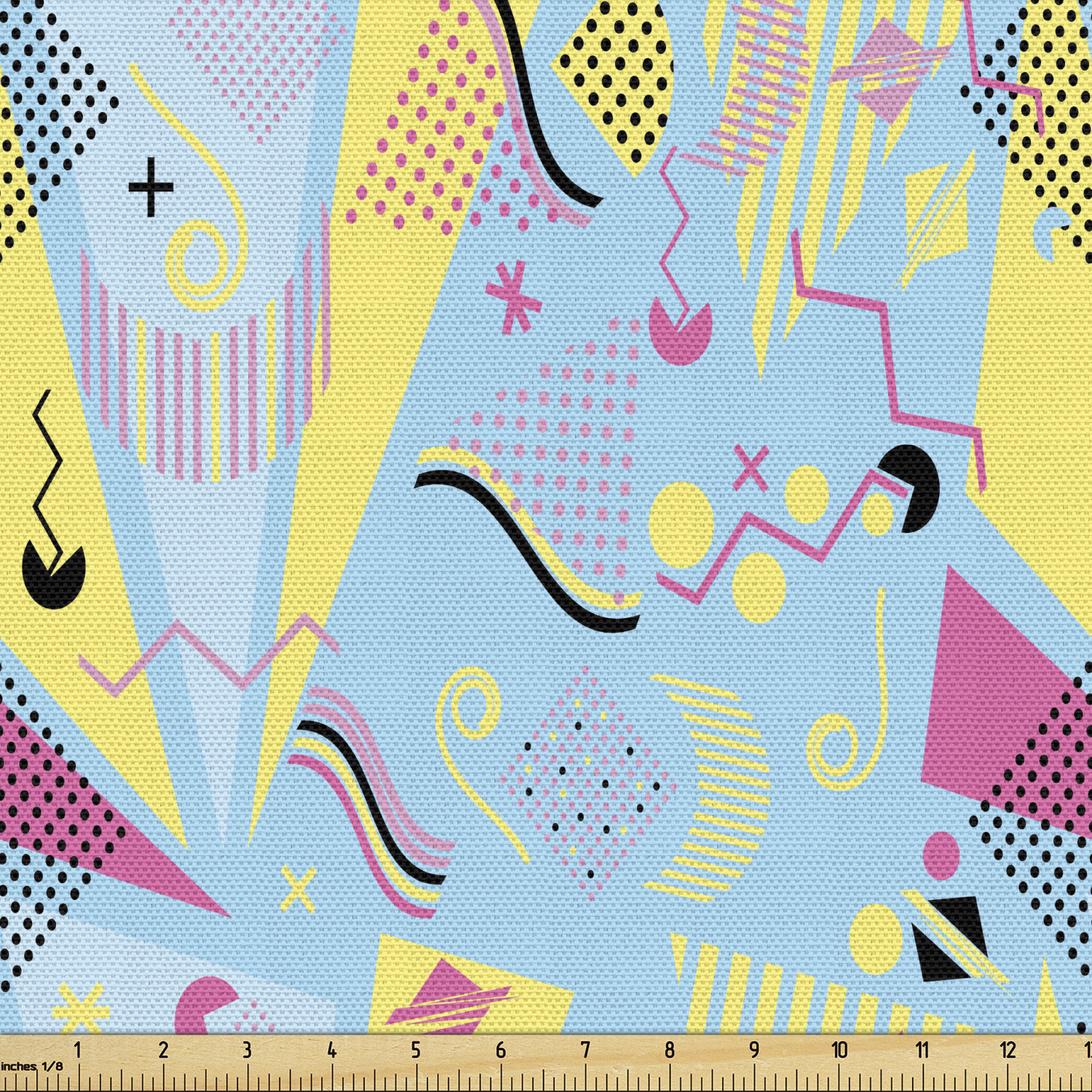 Ambesonne Geometric Fabric by the Yard Upholstery, Memphis Funky Doodle ...