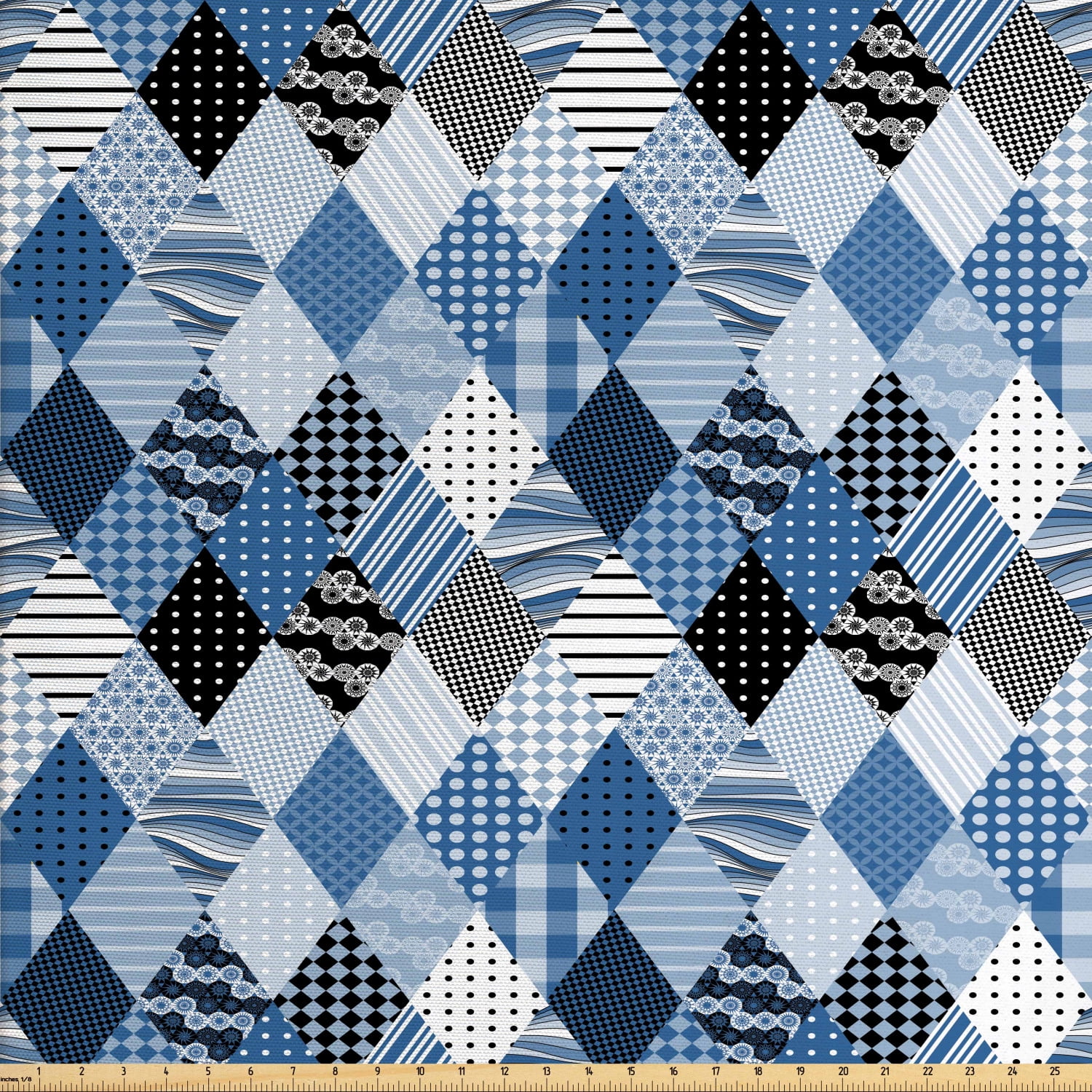 Ambesonne Blue Fabric by the Yard Upholstery, Diamond Shaped Patchworks ...