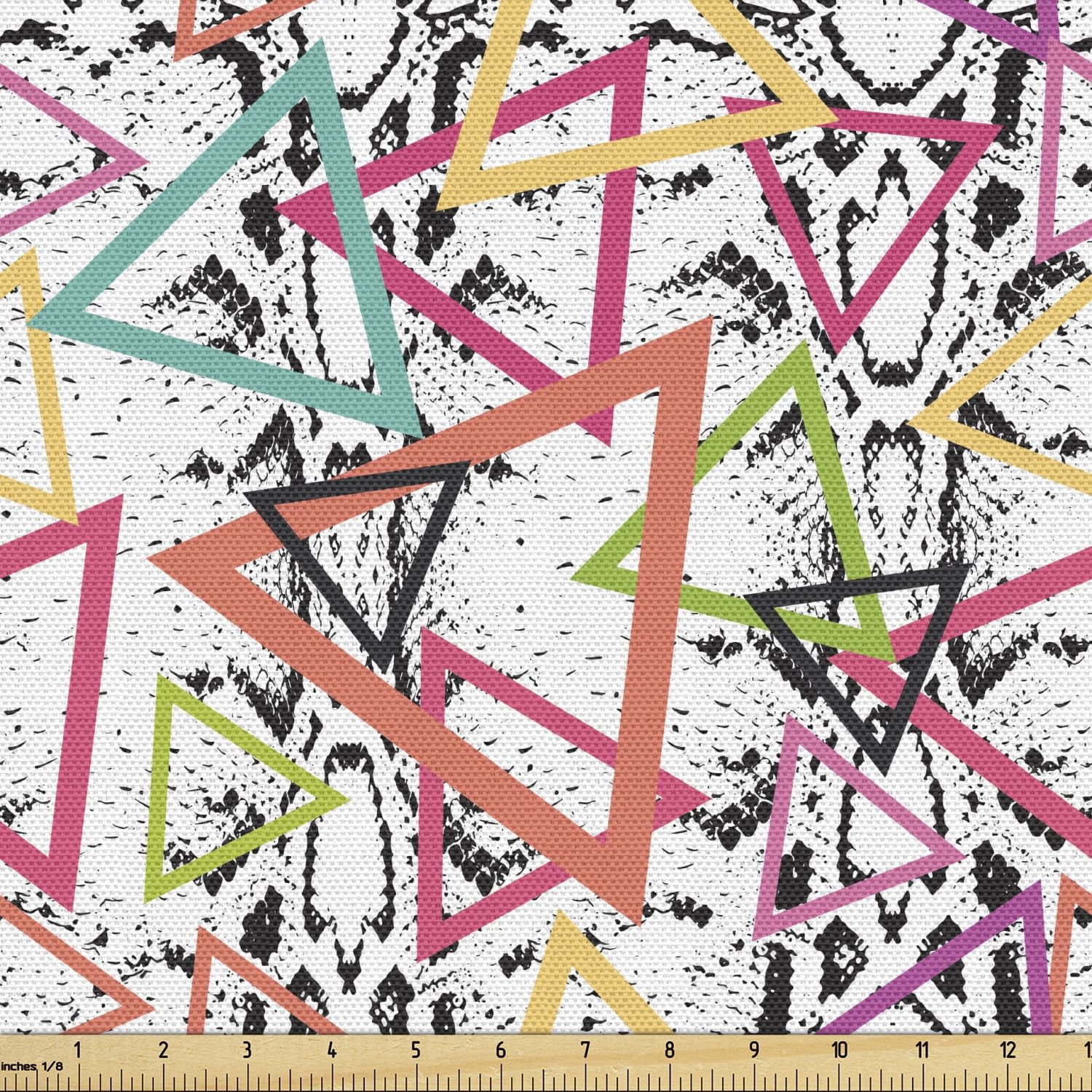 Ambesonne Geometric Fabric by the Yard Upholstery, Triangles on Snake ...