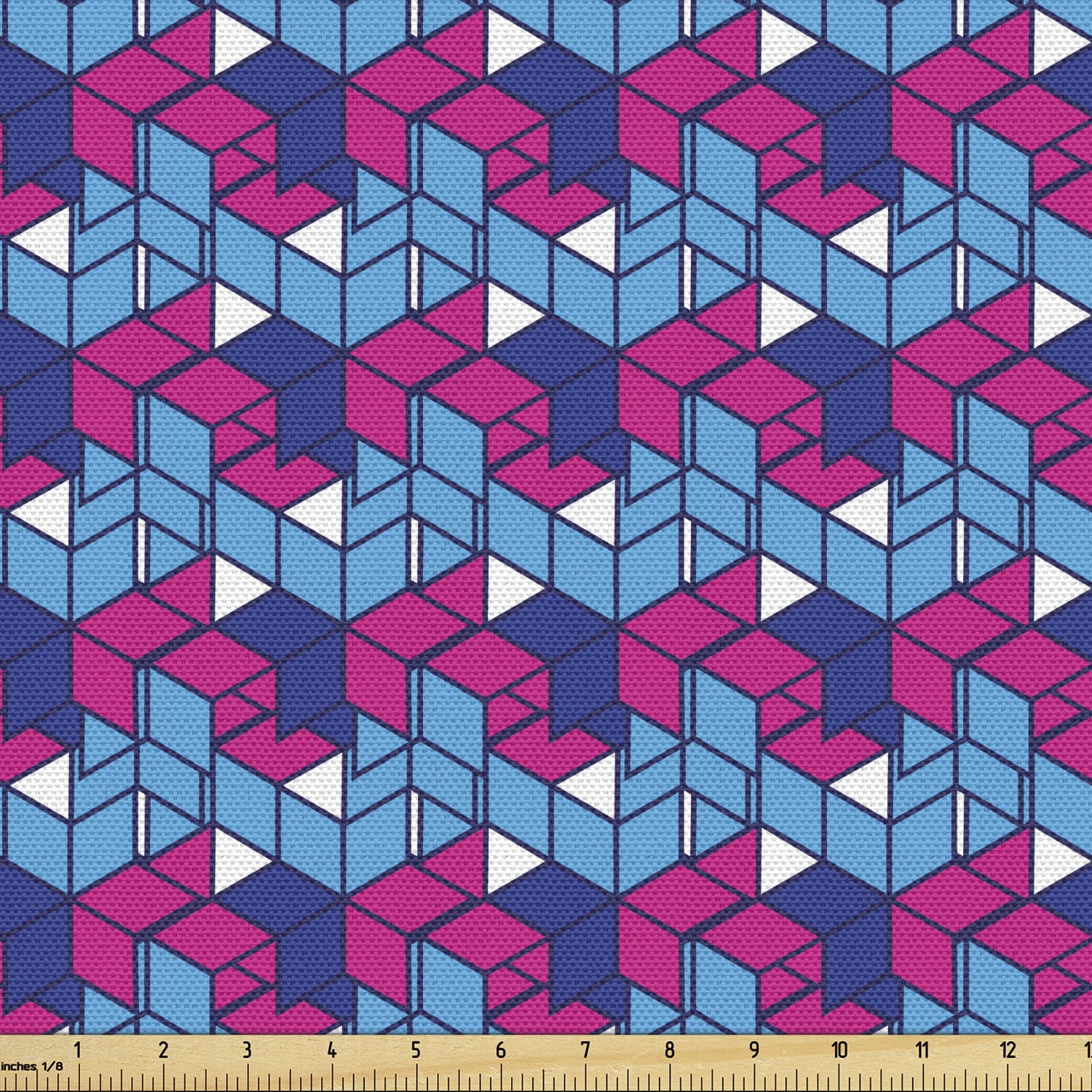 Geometric Fabric by the Yard Upholstery, Retro Style Colorful Cubes ...