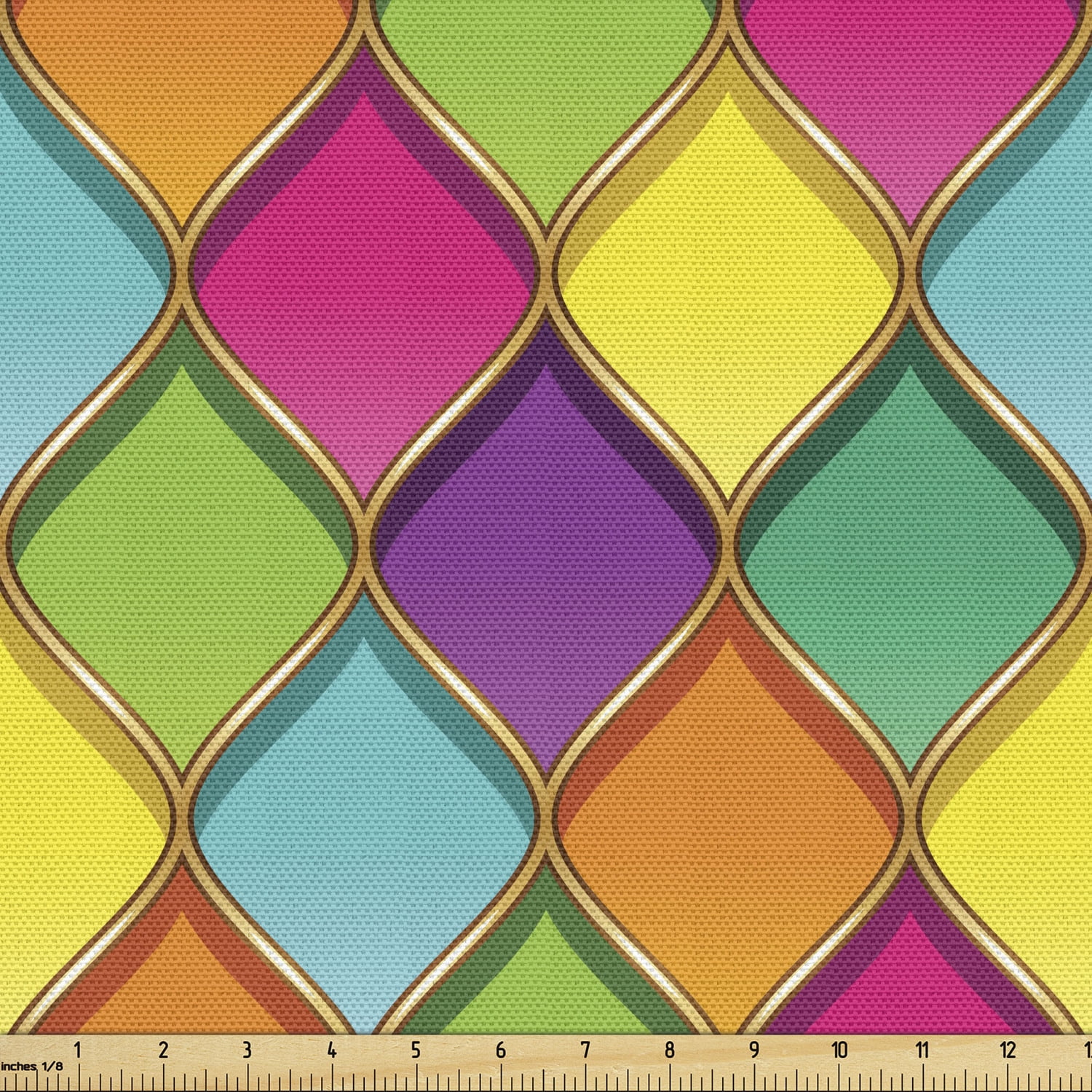 Ambesonne Geometric Fabric by the Yard Upholstery, Vivid Colored Curves ...