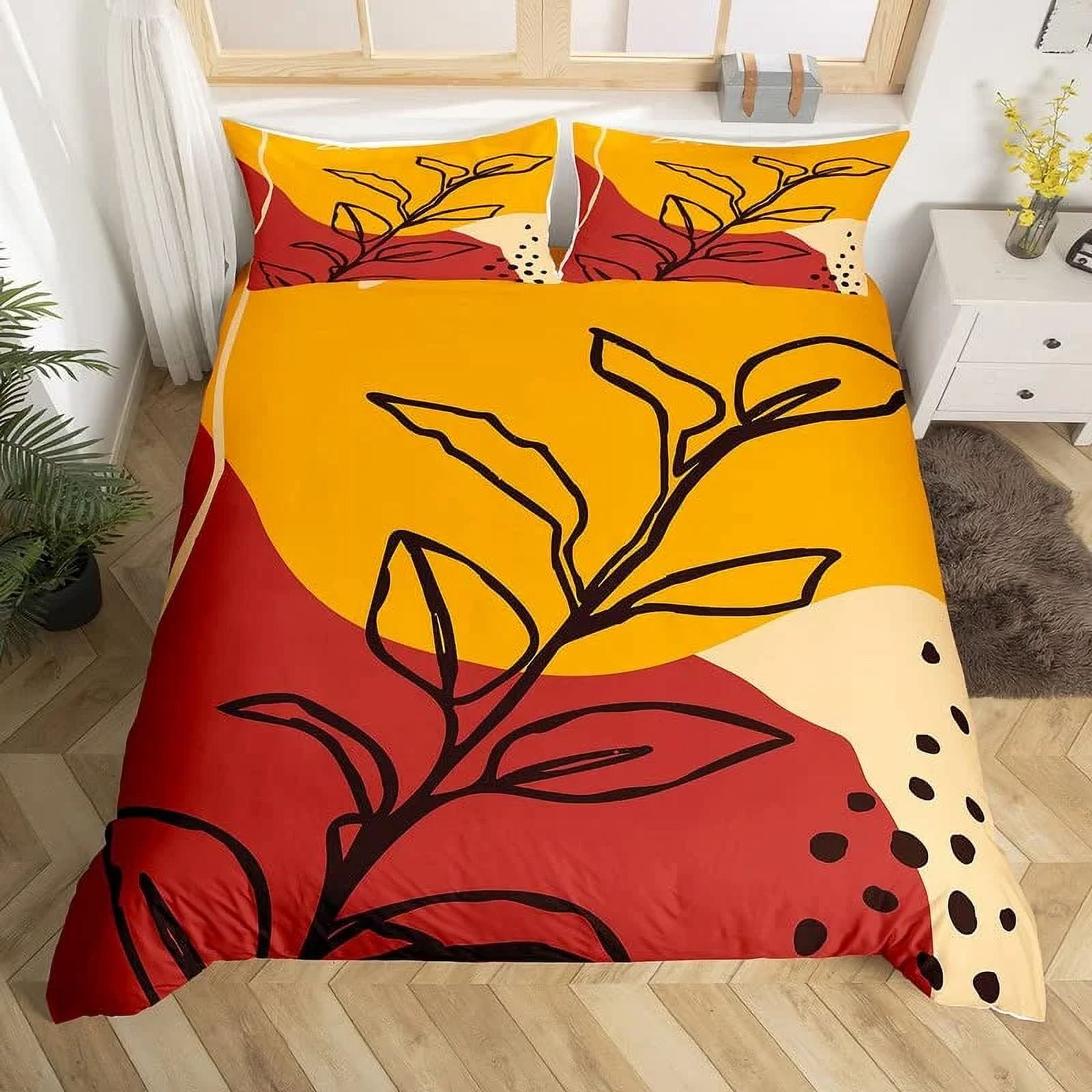 Geometric Face Duvet Cover King Boho Mid Century Abstract Woman Bedding ...