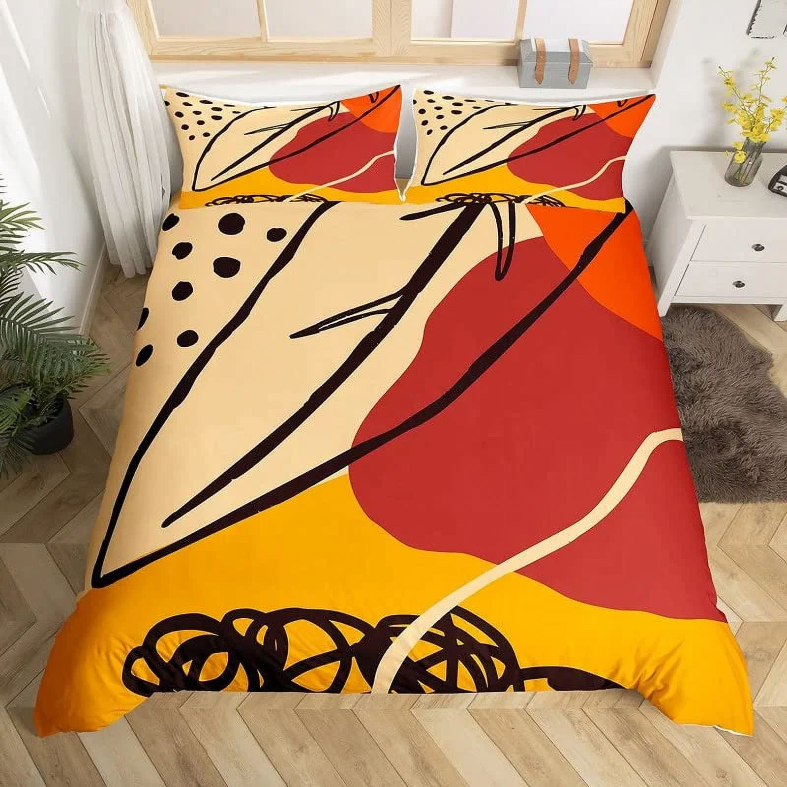 Geometric Face Duvet Cover King Boho Mid Century Abstract Woman Bedding ...