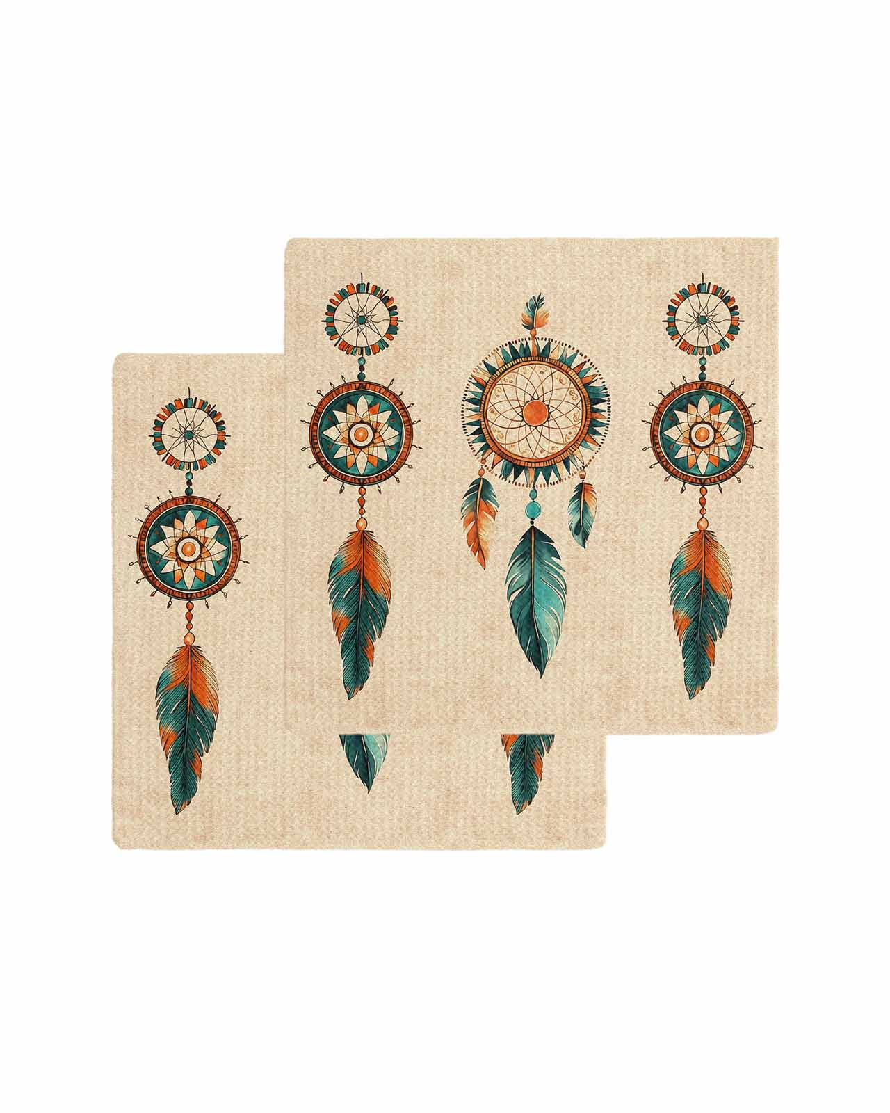 Geometric Feathers Kitchen Dish Towels for Drying Dishes Set of 2, Retro Abstract Aesthetics ...
