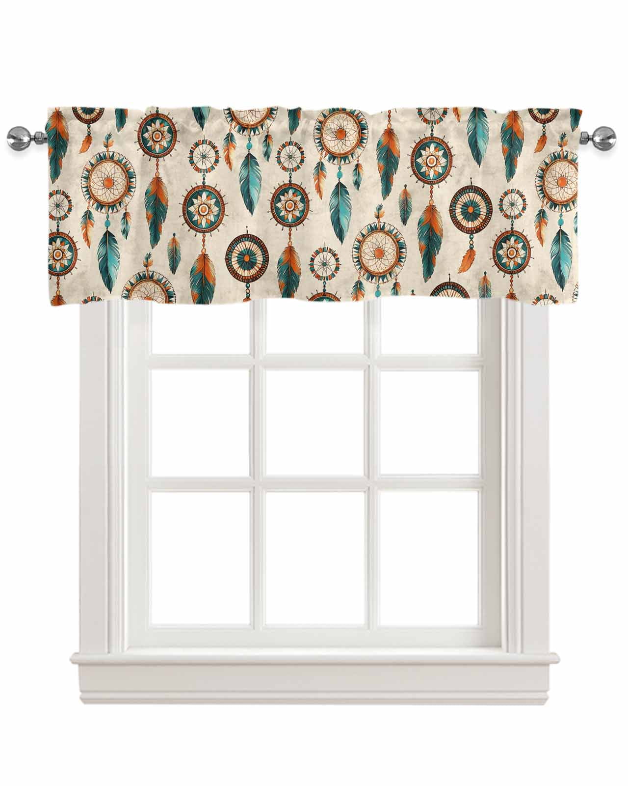 Geometric Feathers Kitchen Valances for Windows Farmhouse Linen Window ...