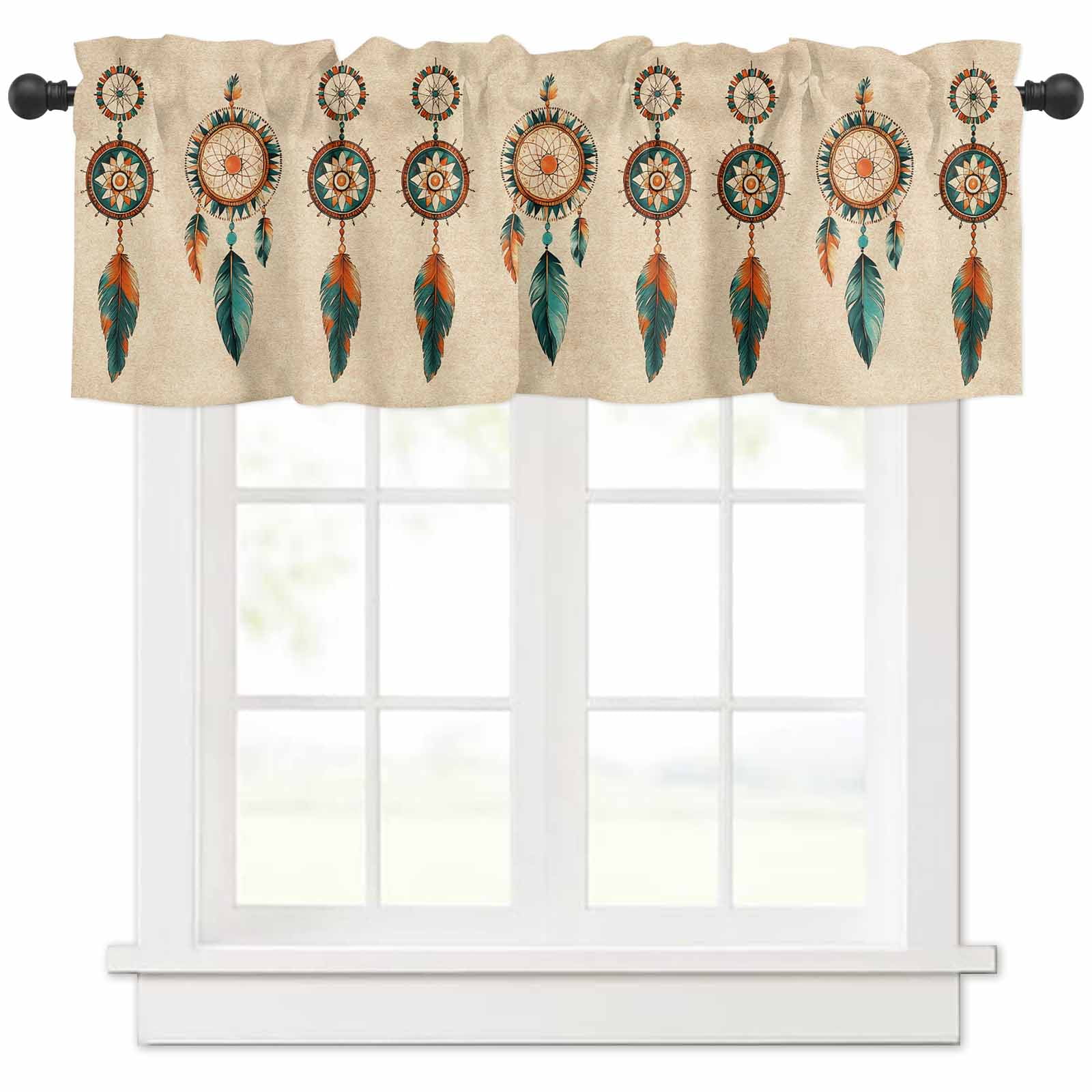 Geometric Feathers Valances for Windows Farmhouse Kitchen Curtains ...