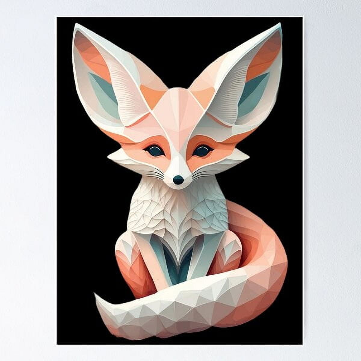 Geometric Fennec Fox: Striking Black Background Poster Wall Art, Modern ...