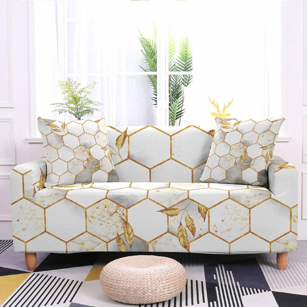 Geometric Figure Elastic Marble Sofa Cover Living Room Elastic ...