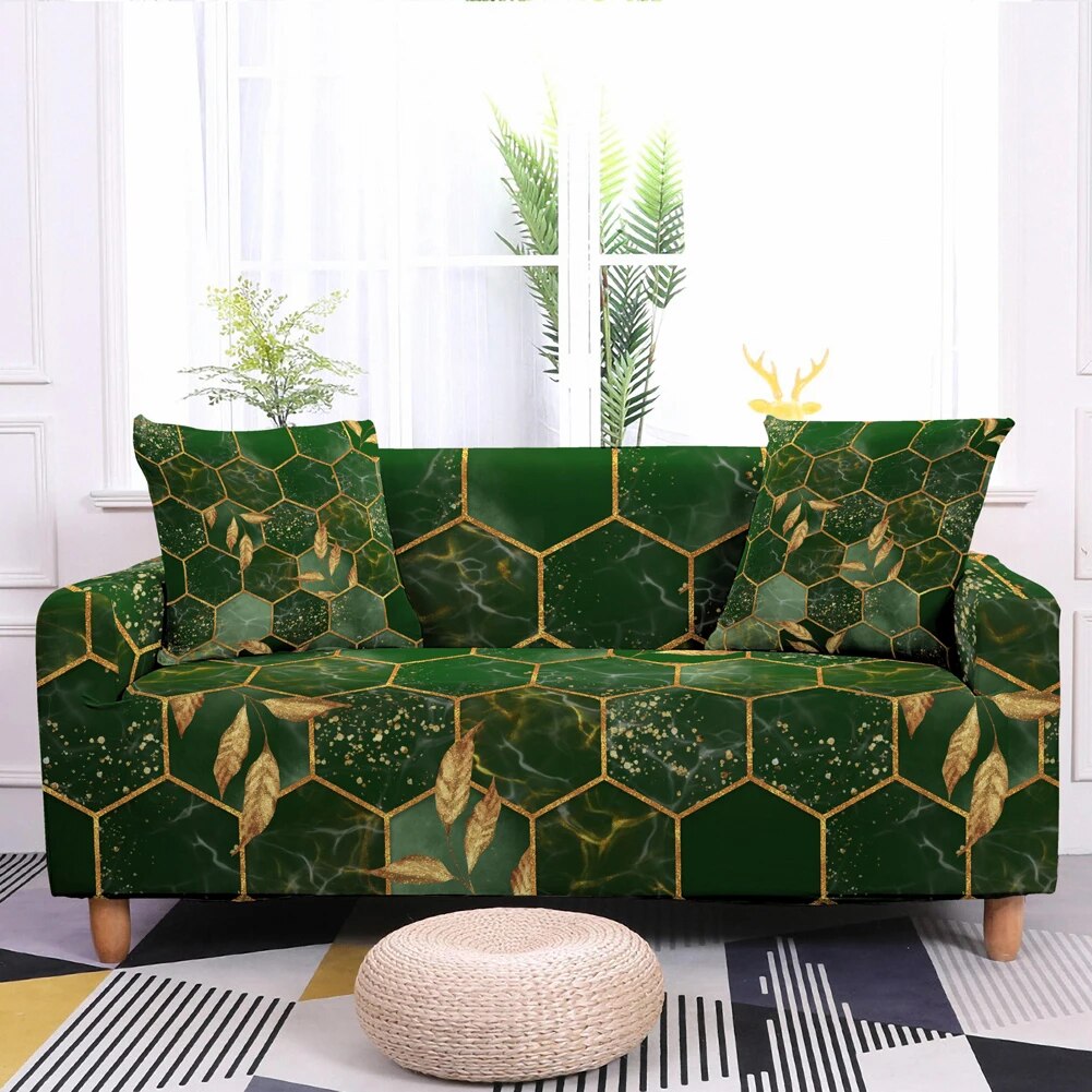 Geometric Figure Elastic Marble Sofa Cover Living Room Elastic ...