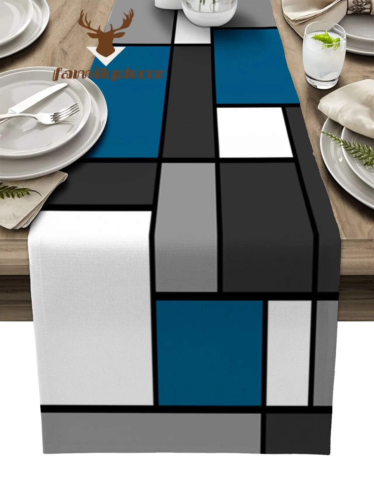 Geometric Figures Blue Abstract Table Runner Home Wedding Table Flag ...