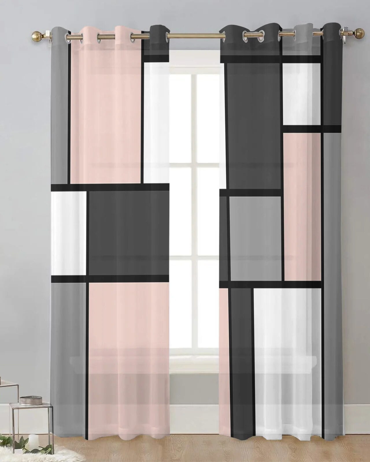Geometric Figures Blush Pink Abstract Tulle Living Room ration ...