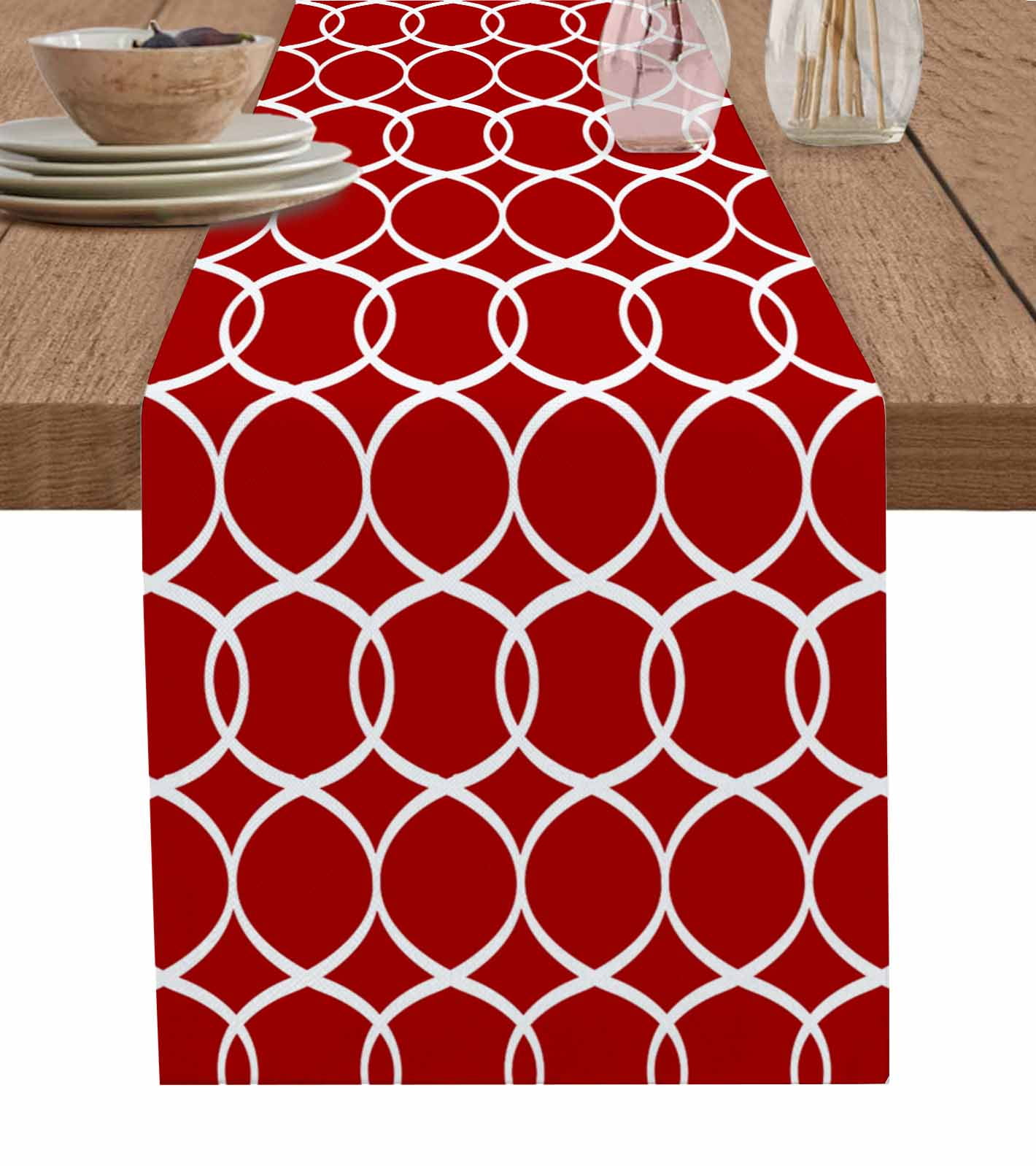 Geometric Figures Dark Red Grey Table Runner ration Home r Dinner Table ...
