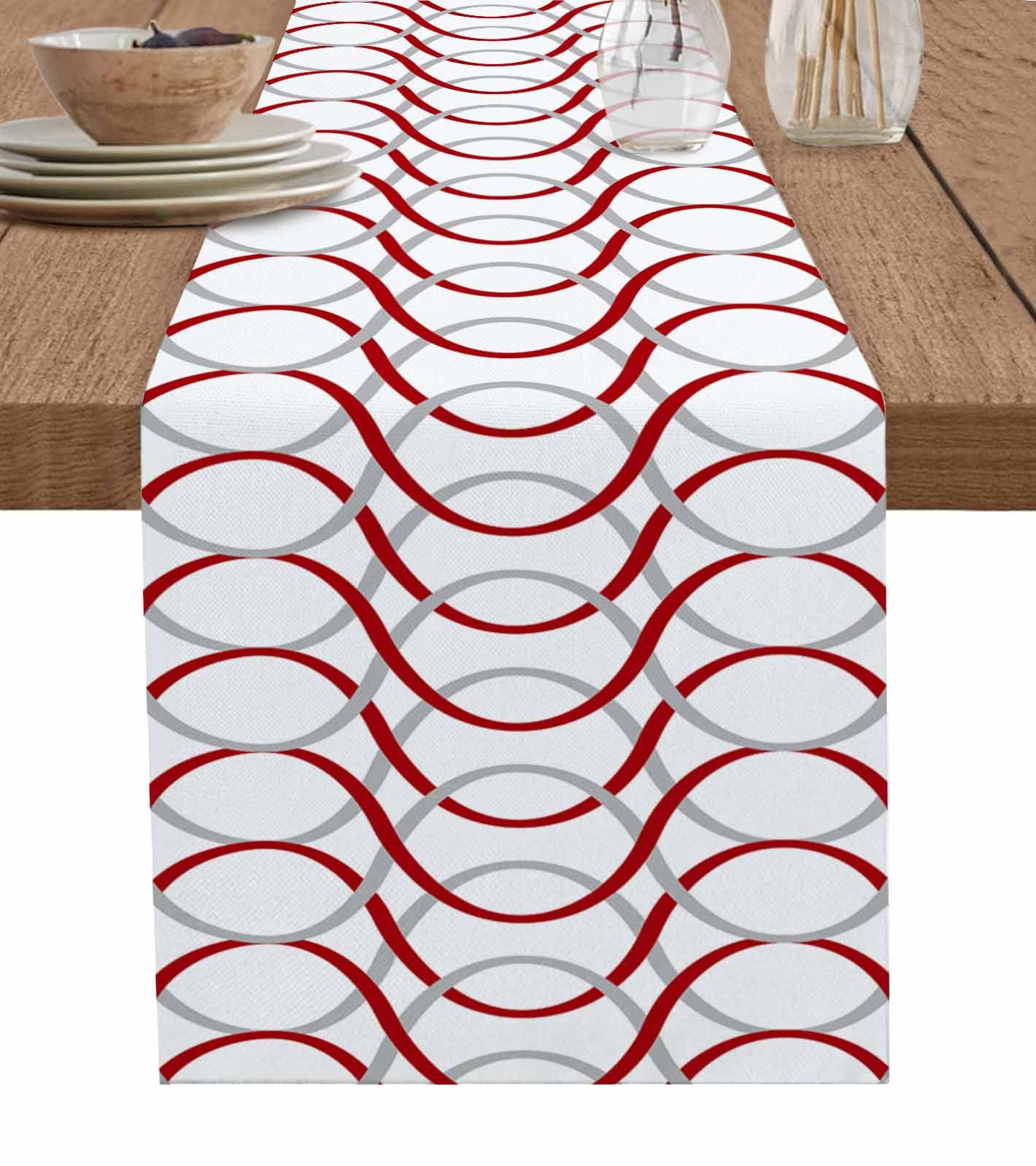 Geometric Figures Dark Red Grey Table Runner ration Home r Dinner Table ...