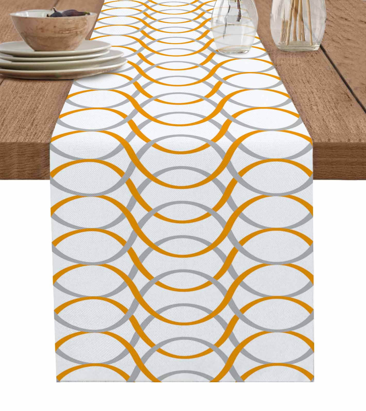 Geometric Figures Dark Red Grey Table Runner ration Home r Dinner Table ...