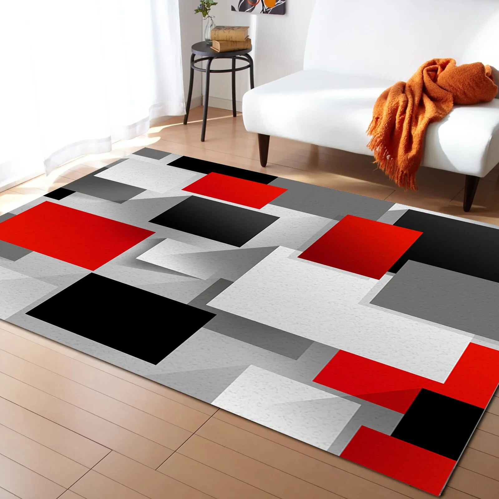 Geometric Figures Red Black Grey Abstract Carpet Area Rug Kids Room ...