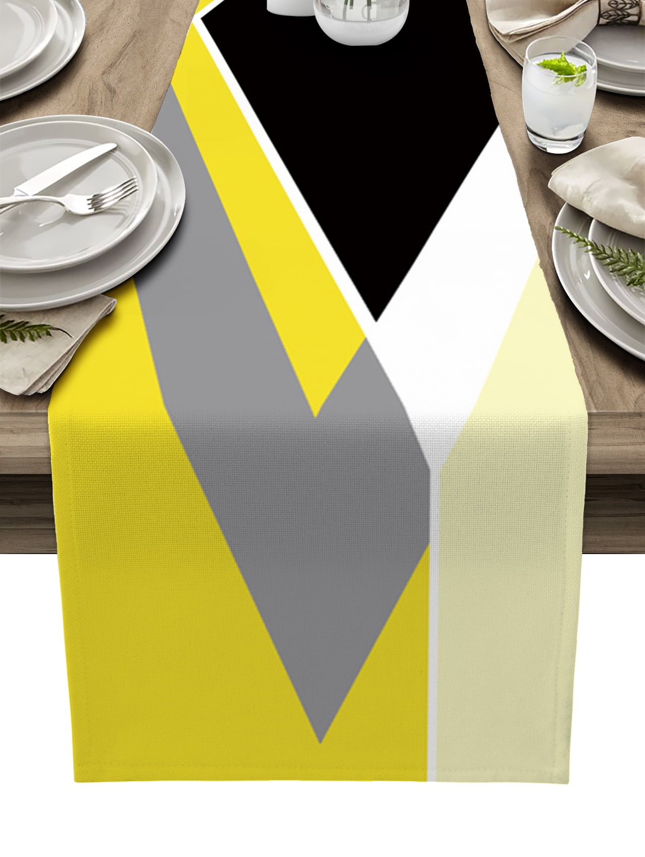Geometric Figures Yellow Grey Table Runner Wedding Table Decoration ...