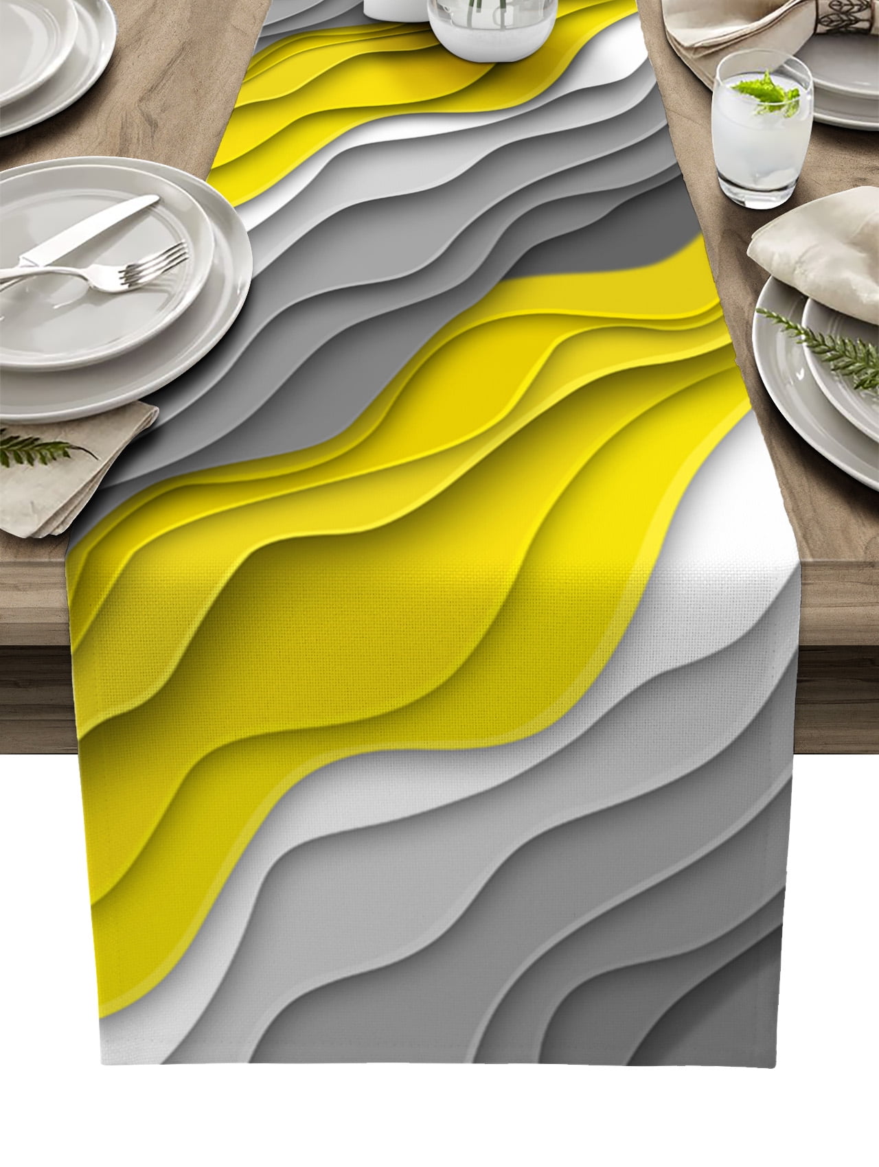 Geometric Figures Yellow Grey Table Runner Wedding Table Decoration ...