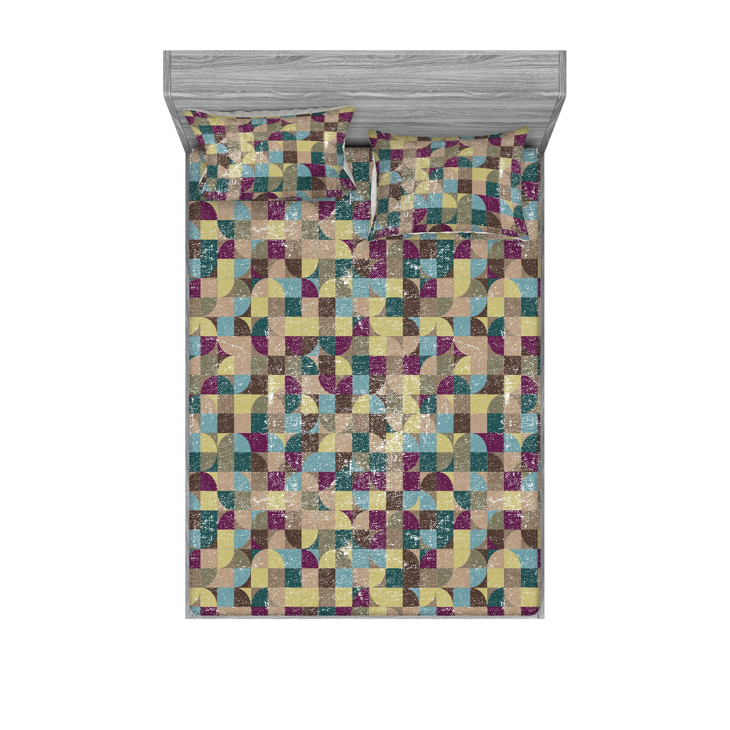 Geometric Fitted Sheet & Pillow Sham Set, Surreal Design Quadrant and ...