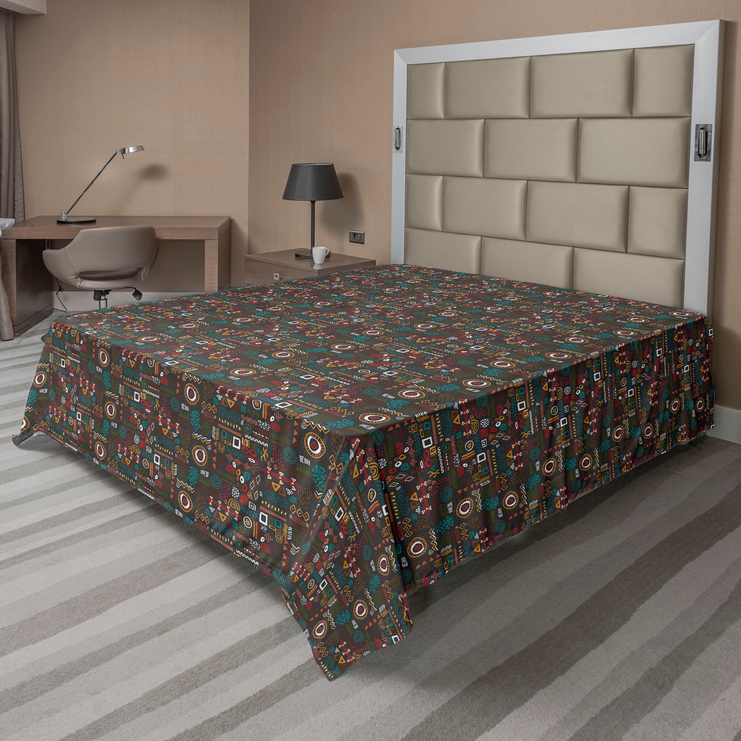 Ambesonne Geometric Flat Bedding Sheet Soft Top Sheet, Colorful Ethno ...