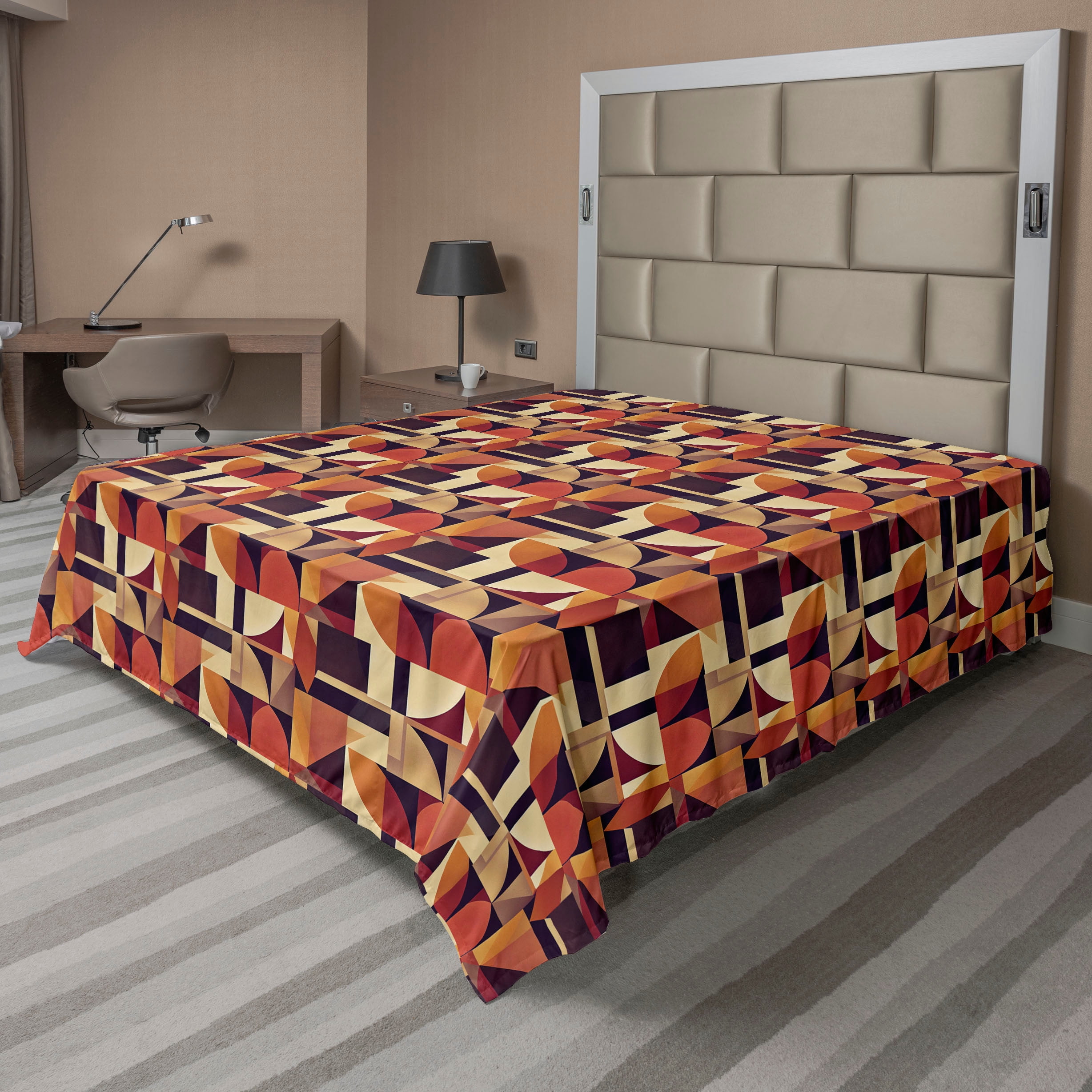 Geometric Flat Sheet, Contemporary Art Style Square and Triangle Shape ...