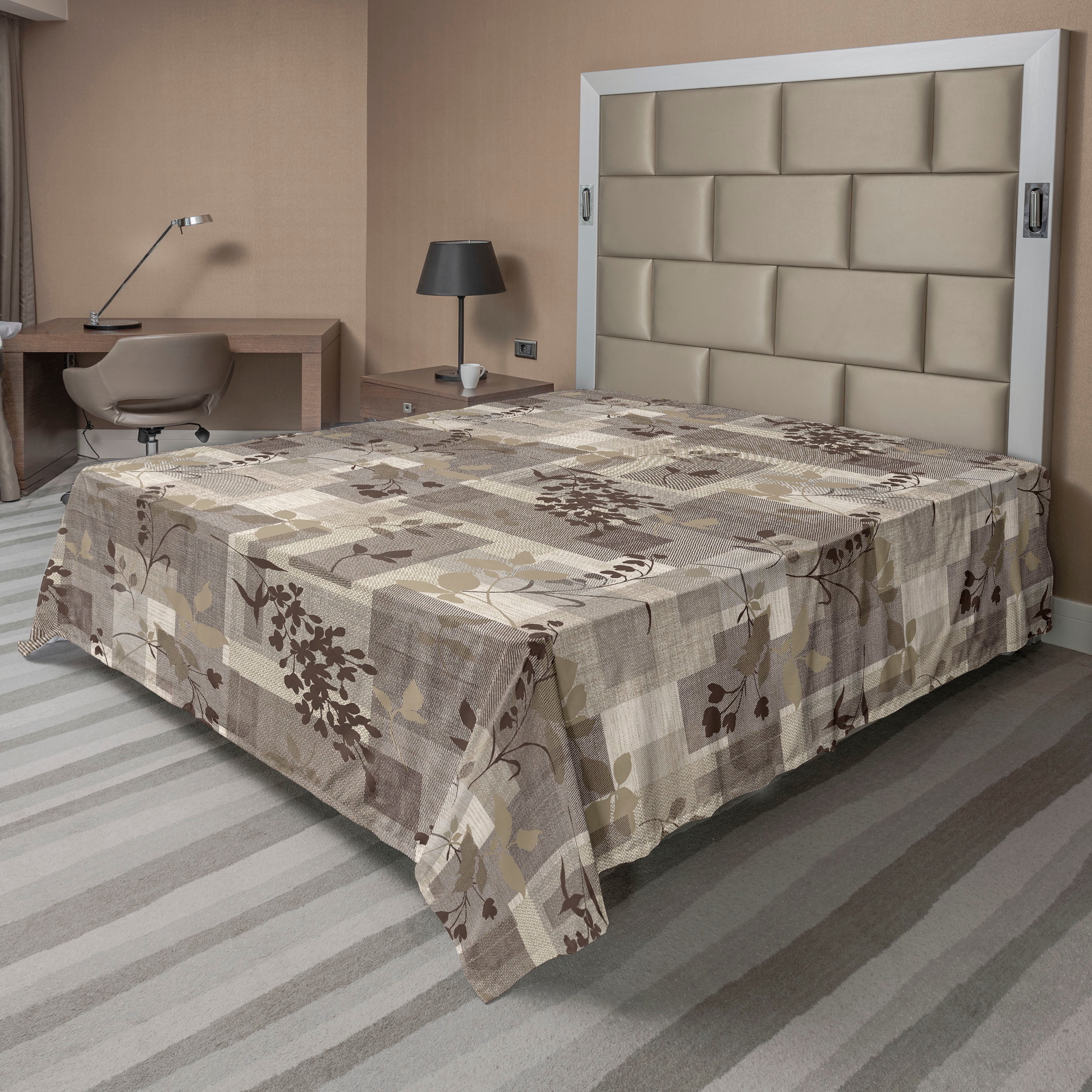 Geometric Flat Sheet, Illustrated Floral Pattern on Weathered Back With ...