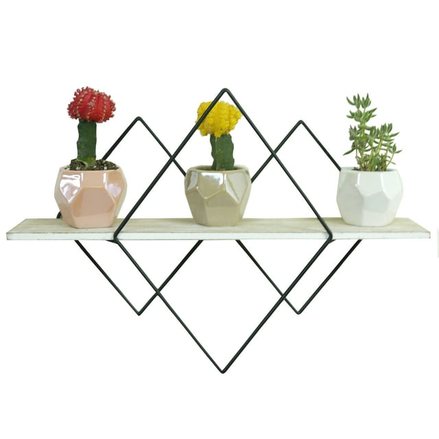 Geometric Floating Shelf Wall Mounted, Wood Storage Shelf Handmade ...