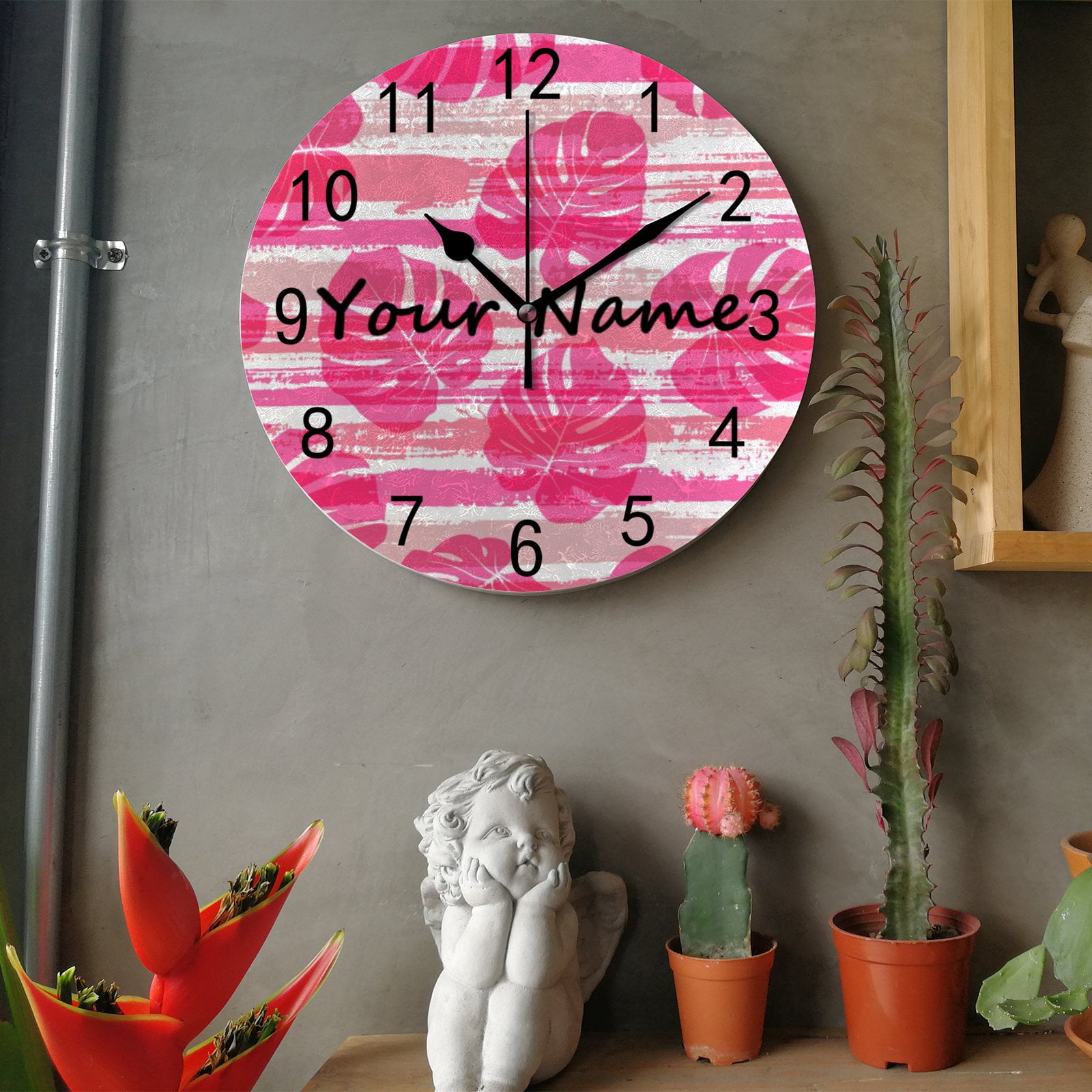 Geometric Floral Tropical Leaves Wall Clock, 10 Inch Silent Non Ticking ...