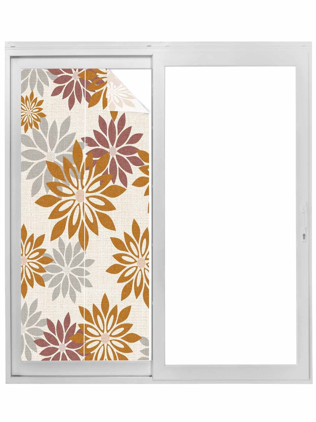 Geometric Flower Window Privacy Film, Vintage Country Floral Orange ...