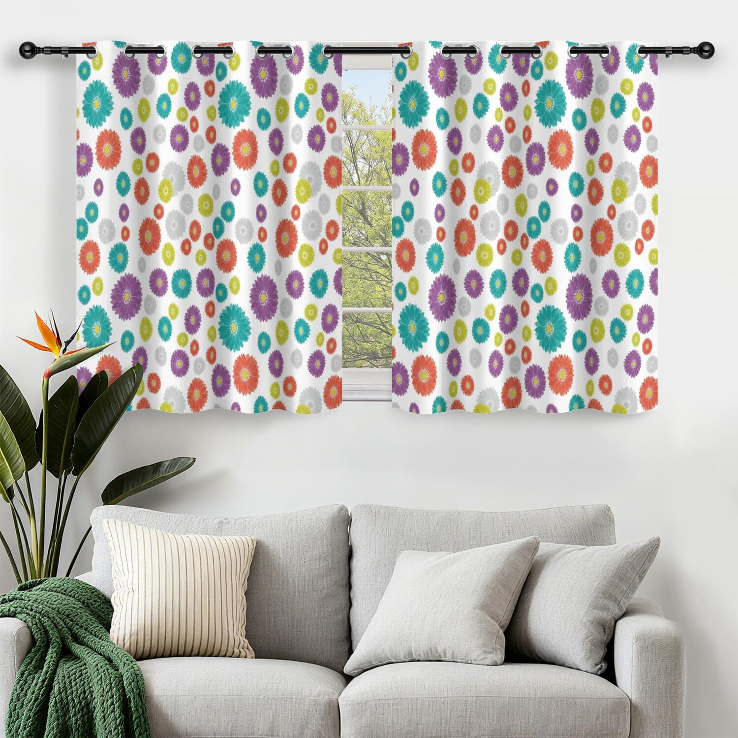 Geometric Flower and Dahlia White Blackout Curtains,Triple Weaved ...