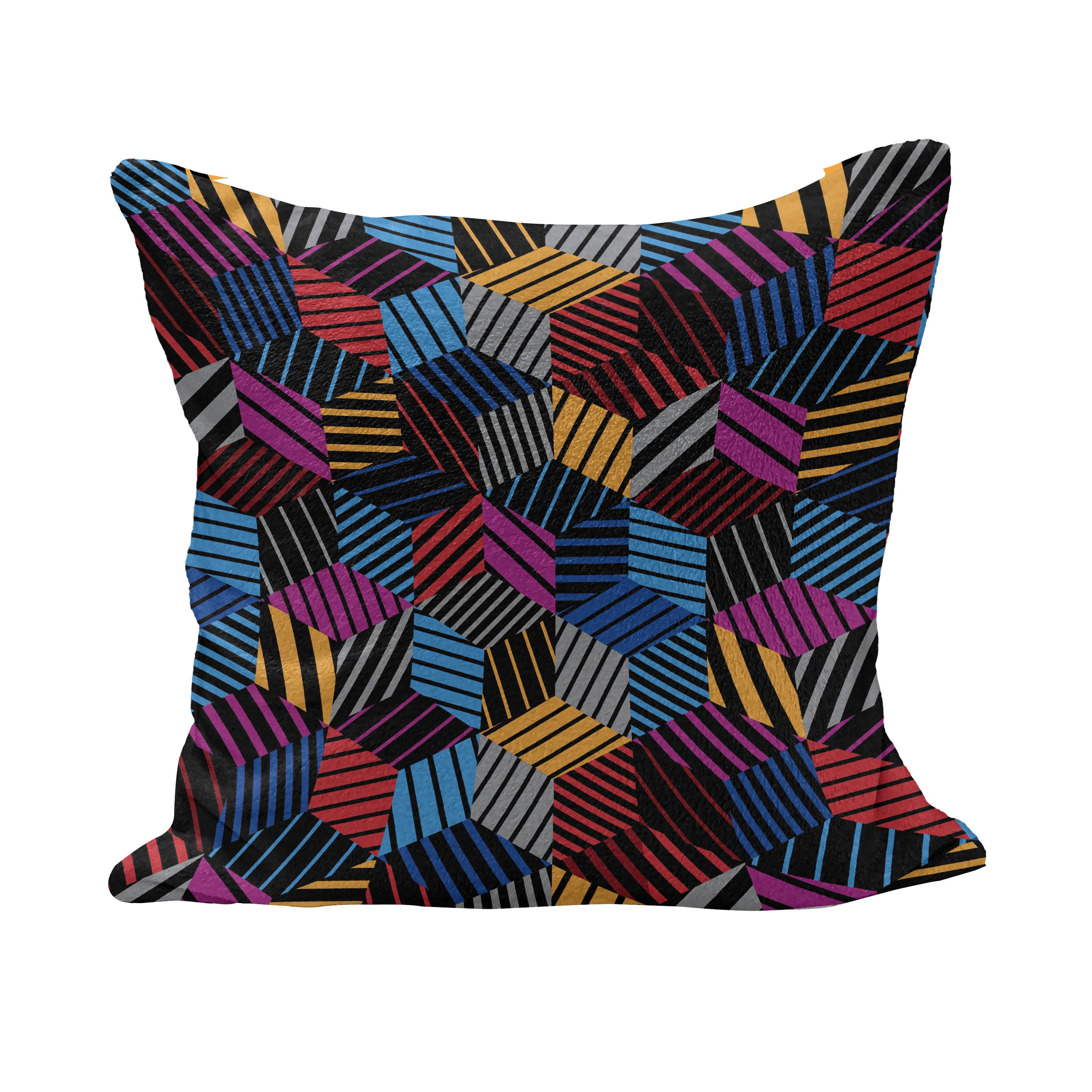 Geometric Fluffy Throw Pillow Cushion Cover, Stripped 3 Dimensional ...