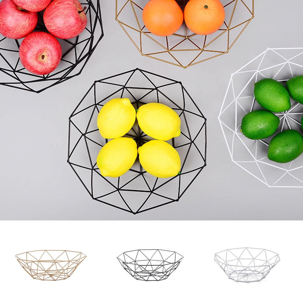 Geometric Fruit Vegetable Storage Basket, Metal Wire Bowl, Stackable ...