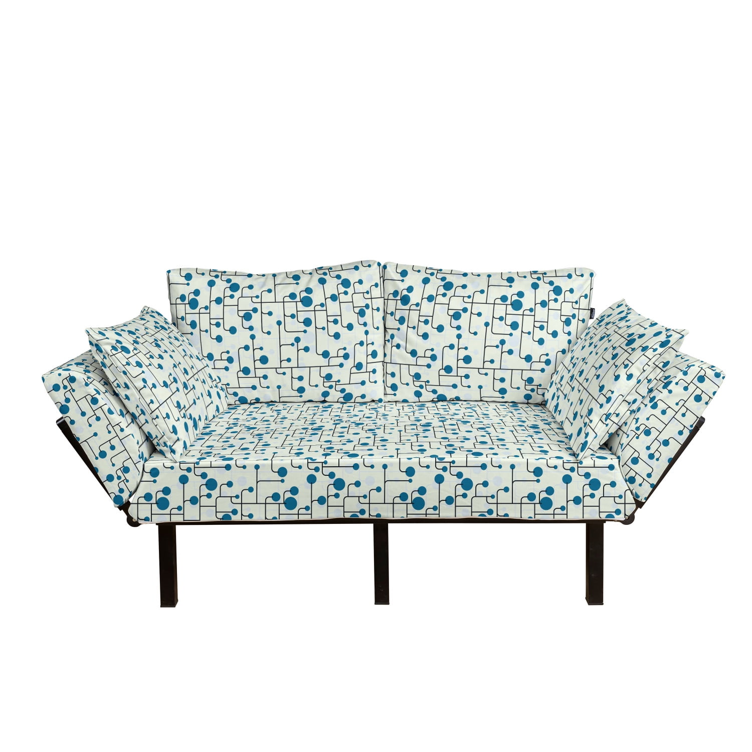 Geometric Futon Couch, Abstract Lines Dots of Many Sizes Modern Pattern ...